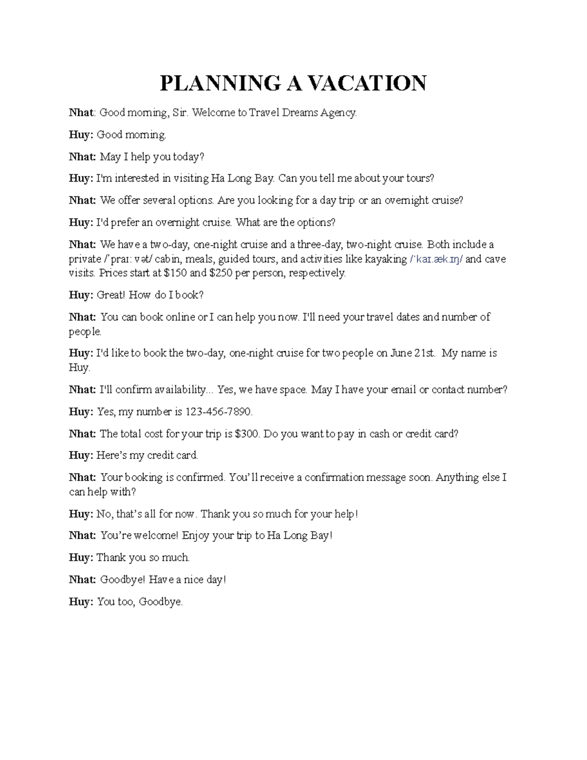 Planning a Vacation - Speaking Practice for ESL Students - Studocu