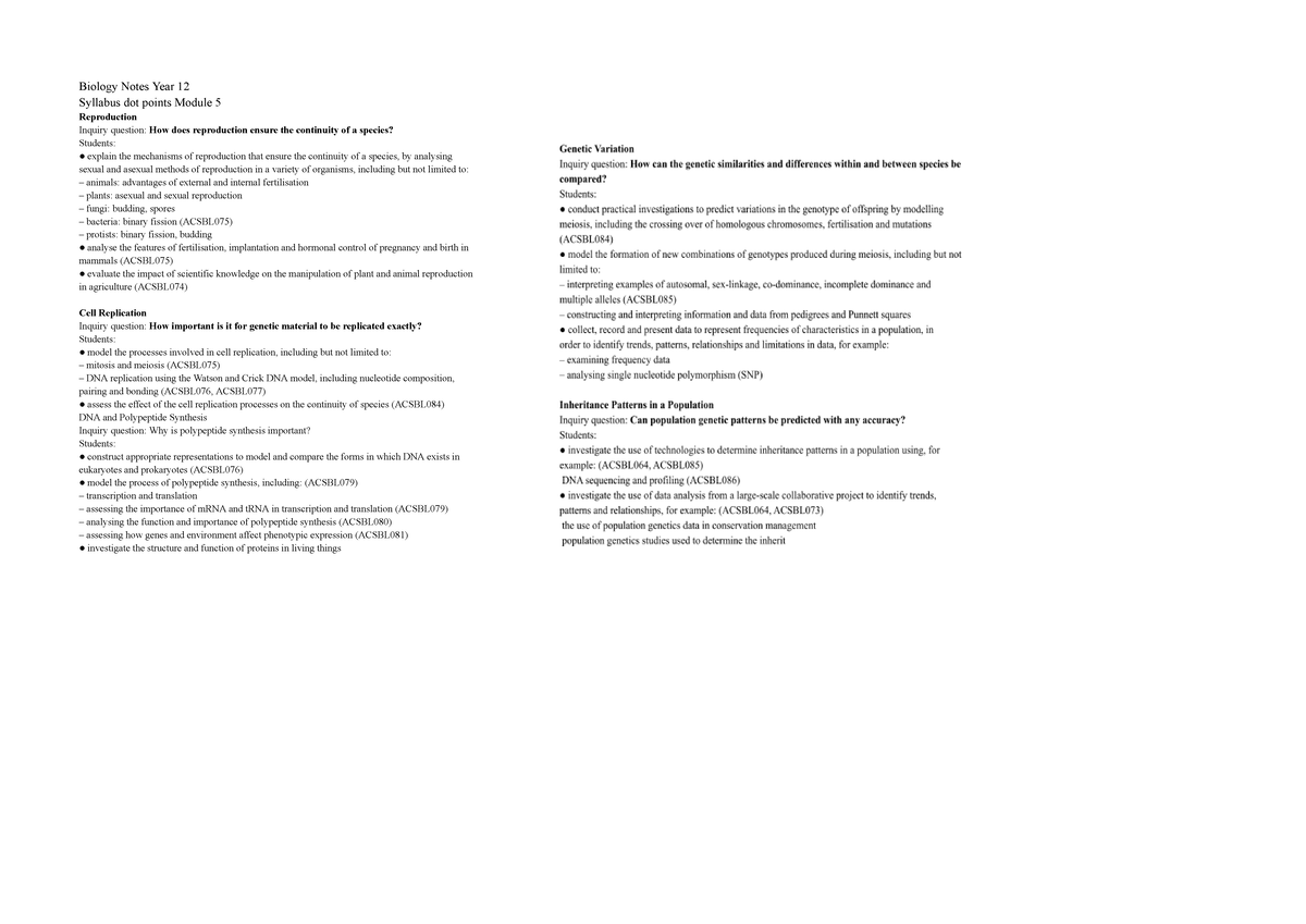 Biology Notes Year 12 Module 5 - Biology Notes Year 12 Syllabus dot ...