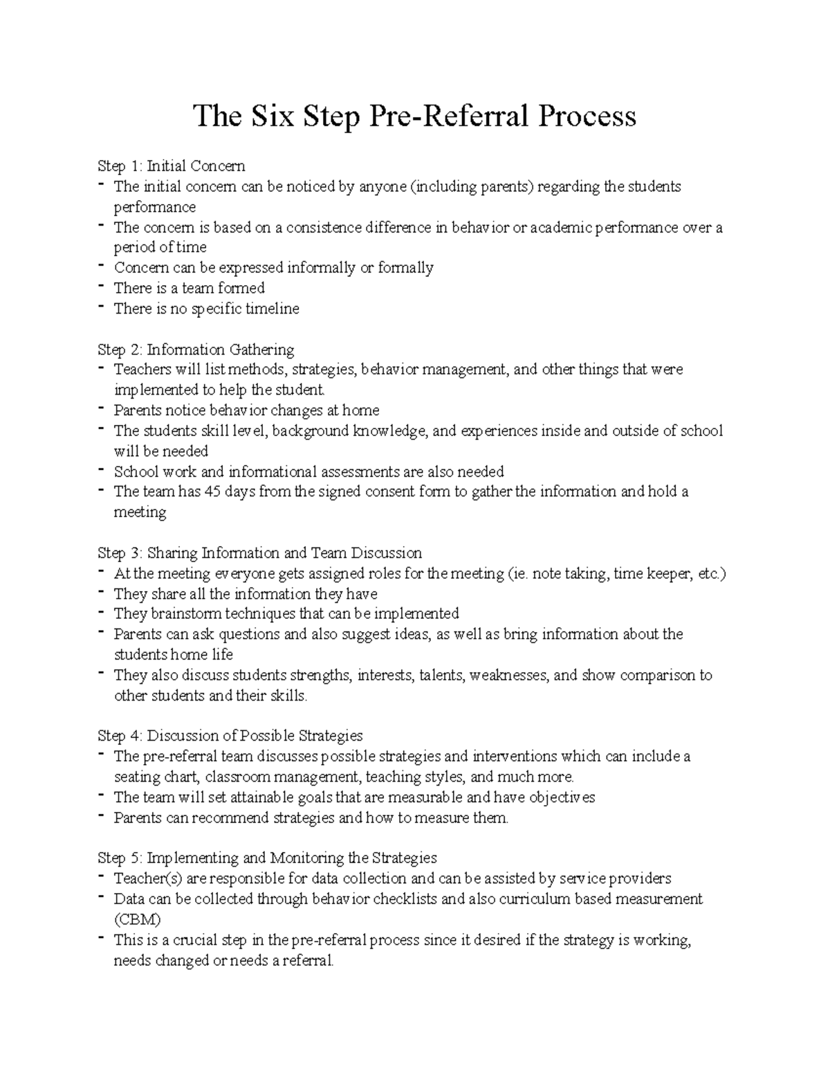 The Six Step Pre-Referral Process - Parents notice behavior changes at ...