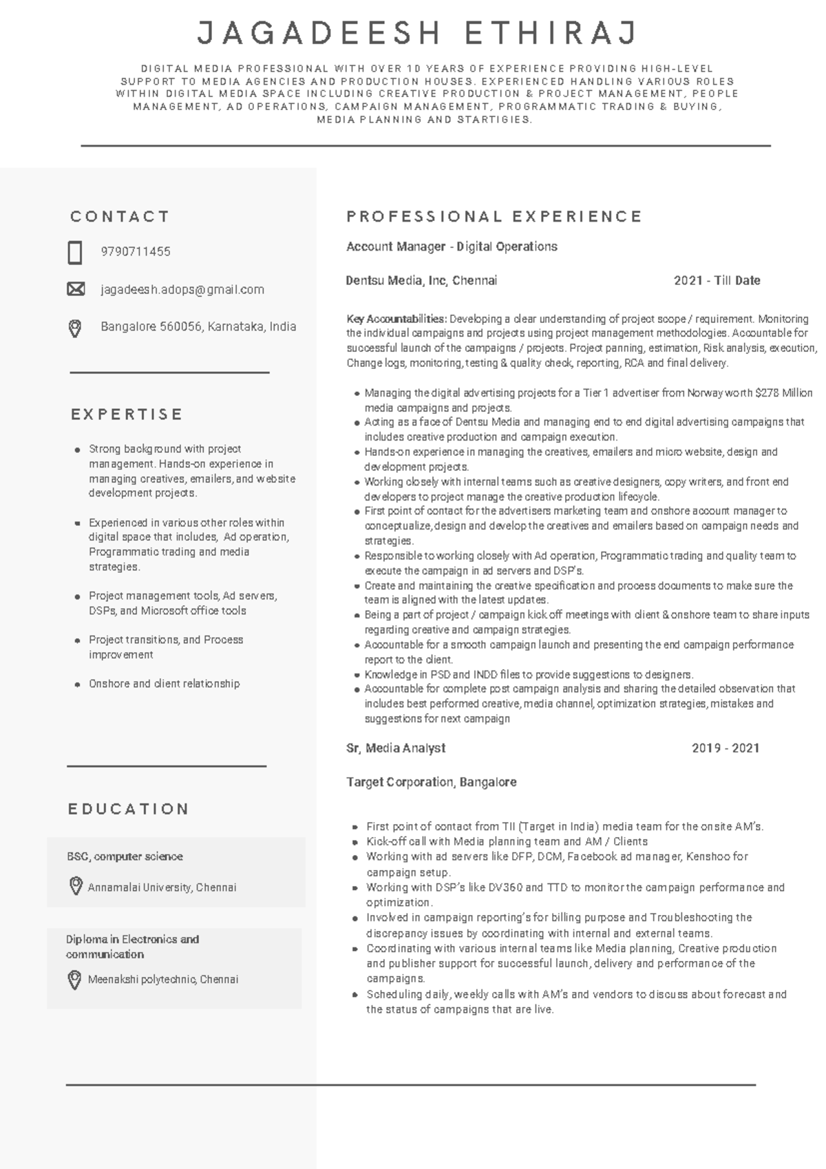 Jagadeesh Resume Updated Project Management 1 1 - 9790711455 jagadeesh ...