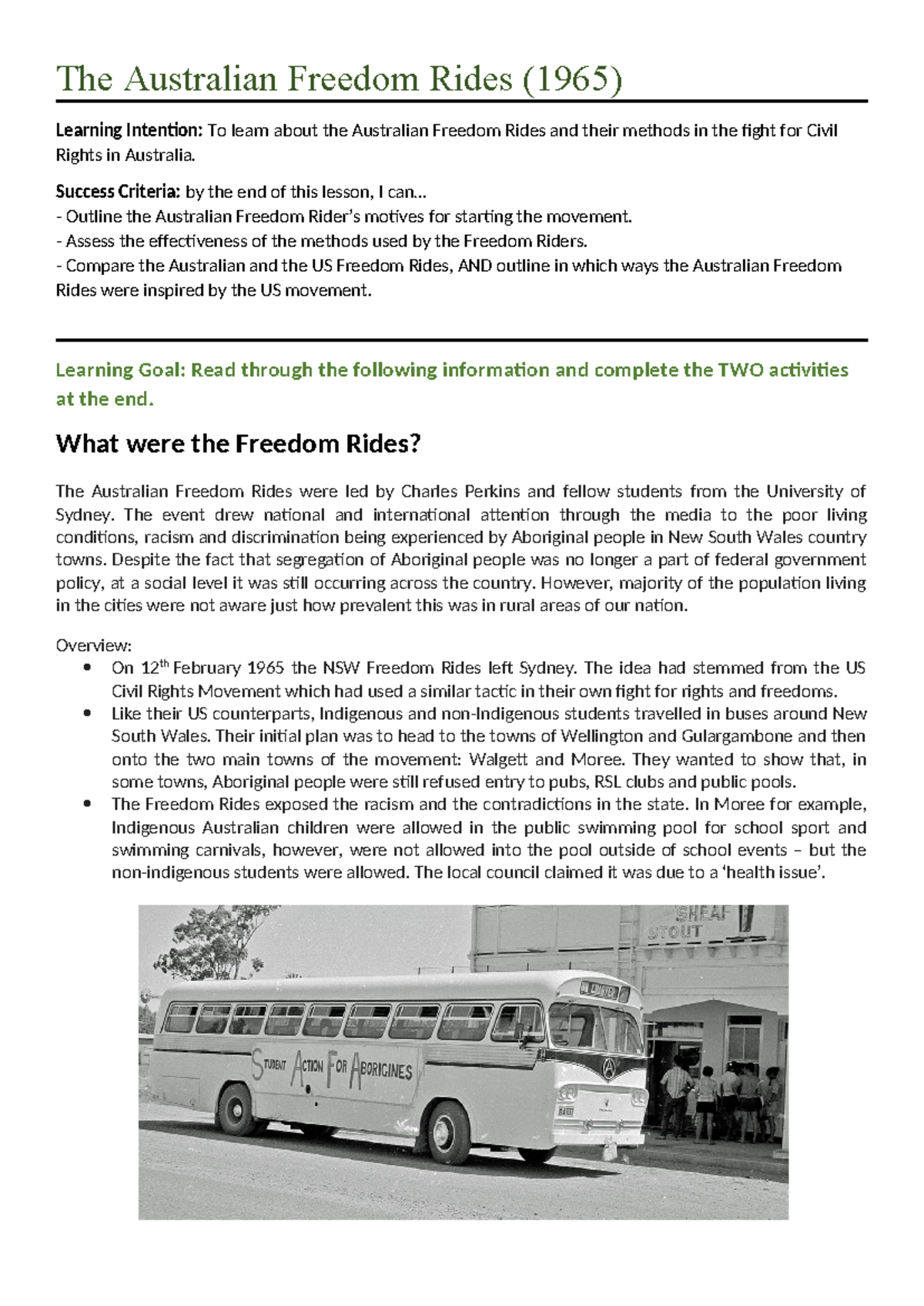 8.1 Australian Freedom Rides: Civil Rights Lessons from 1965 - Studocu