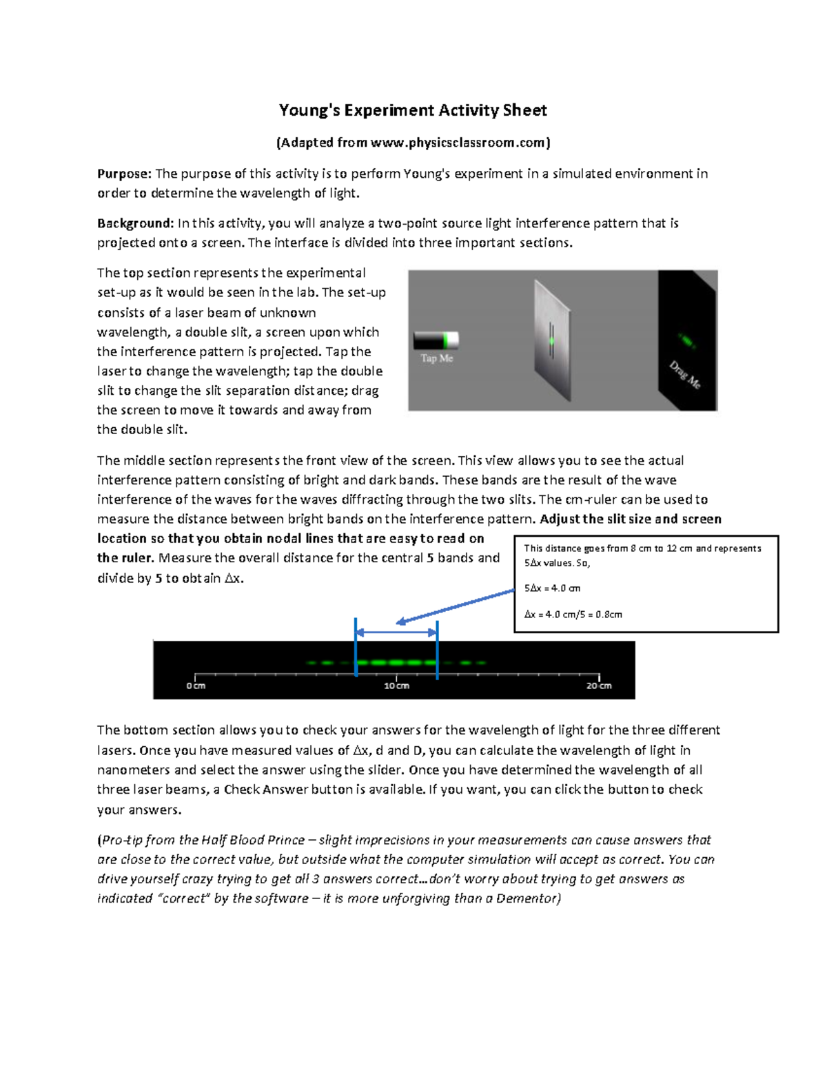 Young's Double Slit Experiment Simulation Activity Sheet - Studocu