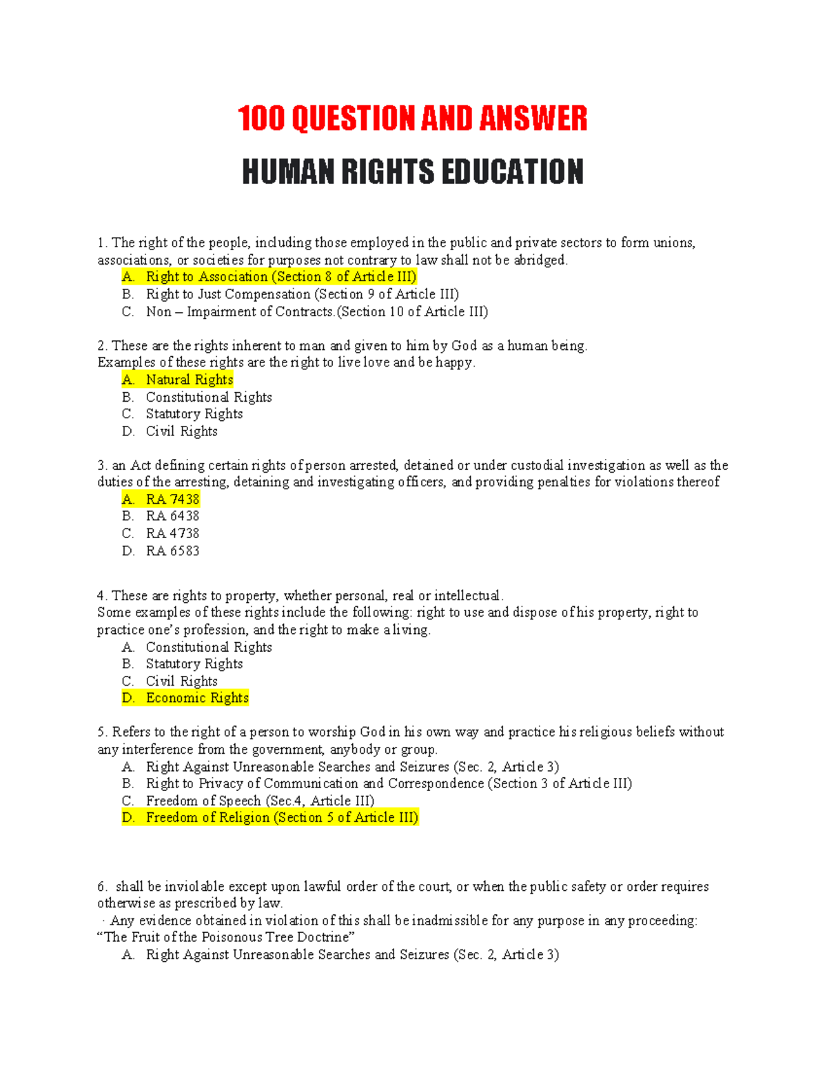 Human Rights Education Q&A - Review for ILIDE 101 Final Exam - Studocu