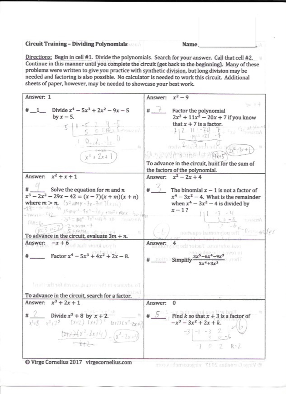 Dividedpolynomials - homework - Circuit Training Dividing Polynomials ...