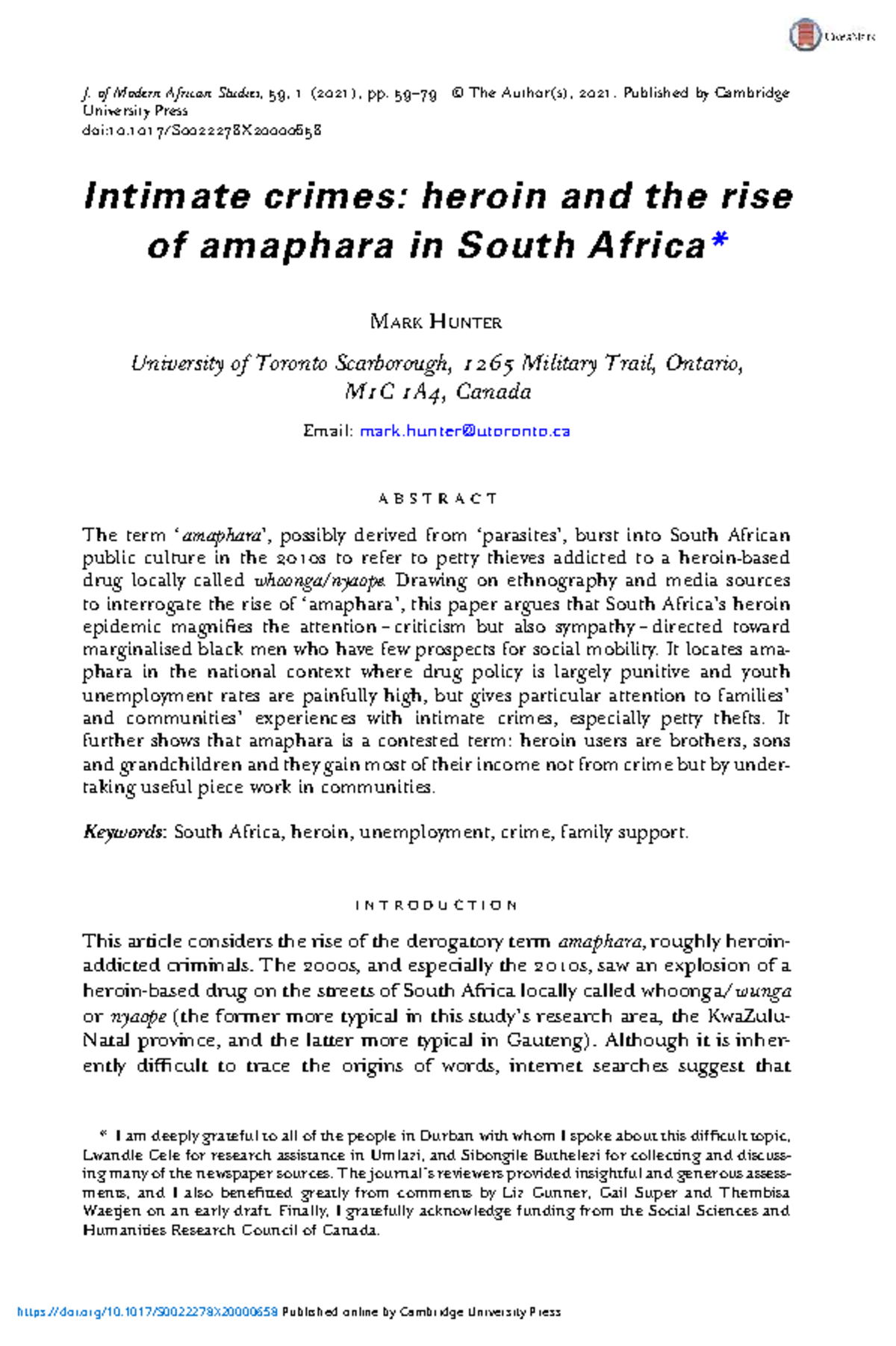 Intimate Crimes and the Rise of Amaphara in South Africa: A Study - Studocu