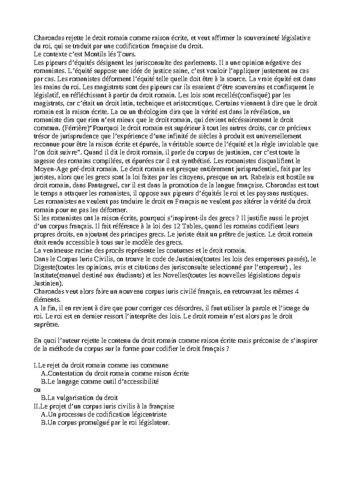 TD HDD - chat - Charondas rejette le droit romain comme raison écrite ...