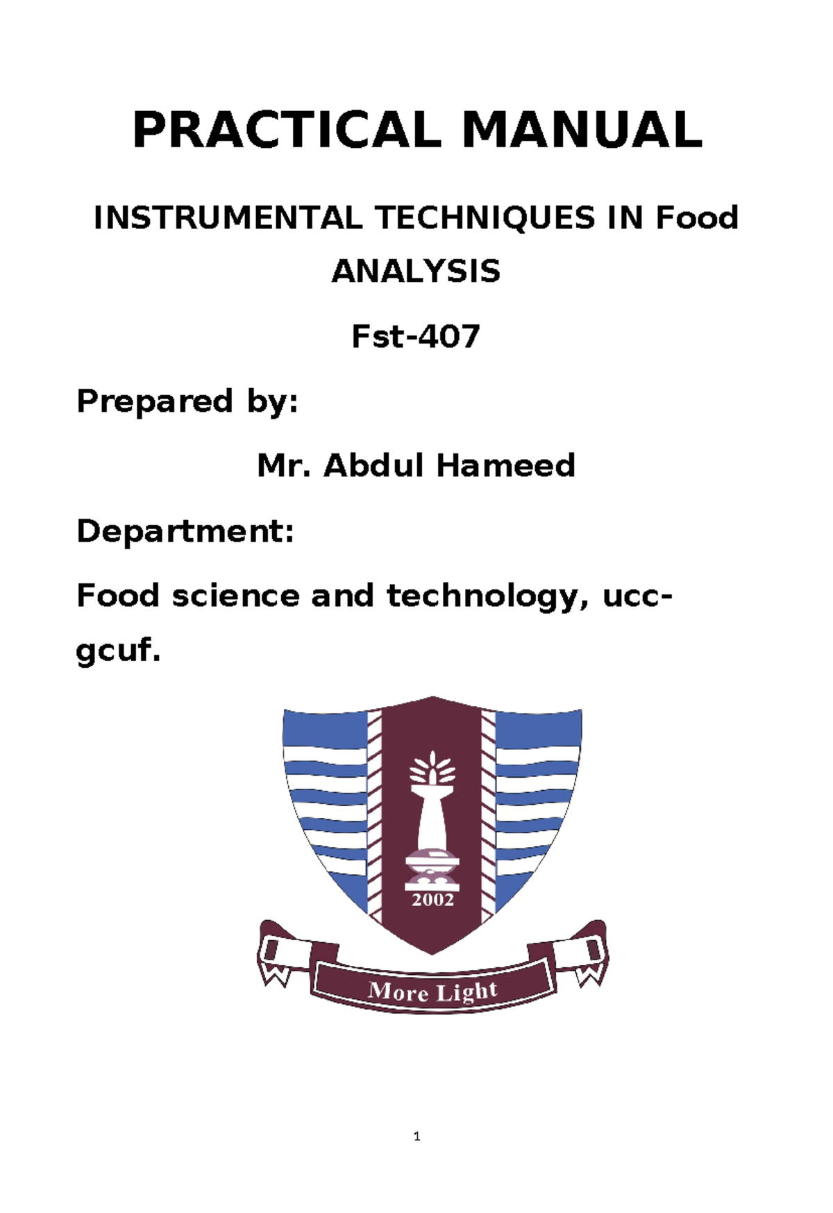Food Science Practical Manual: Instrumental Techniques in Food Analysis ...