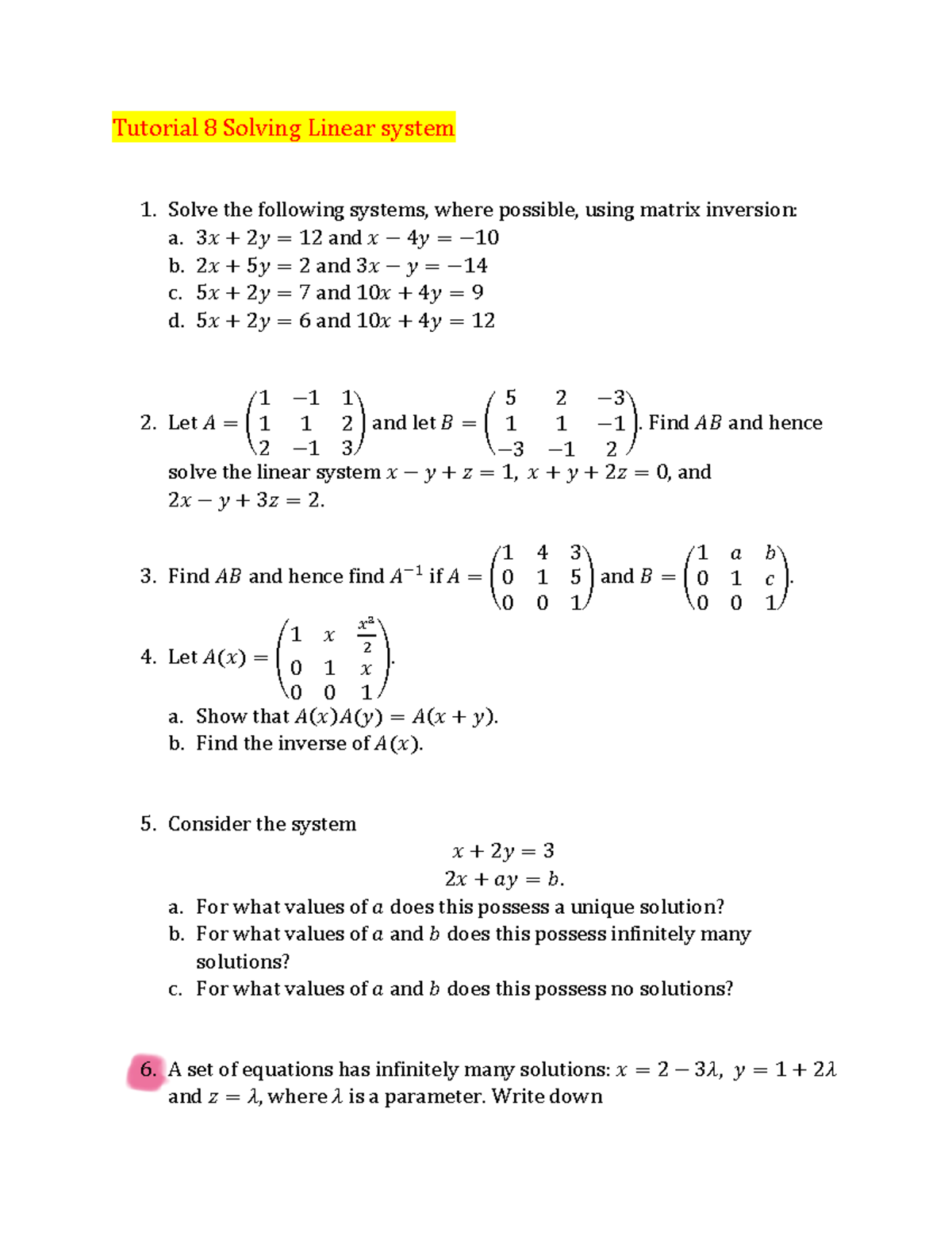 Tutorial 8: Solving Linear Systems with Matrix Inversion and Gaussian ...