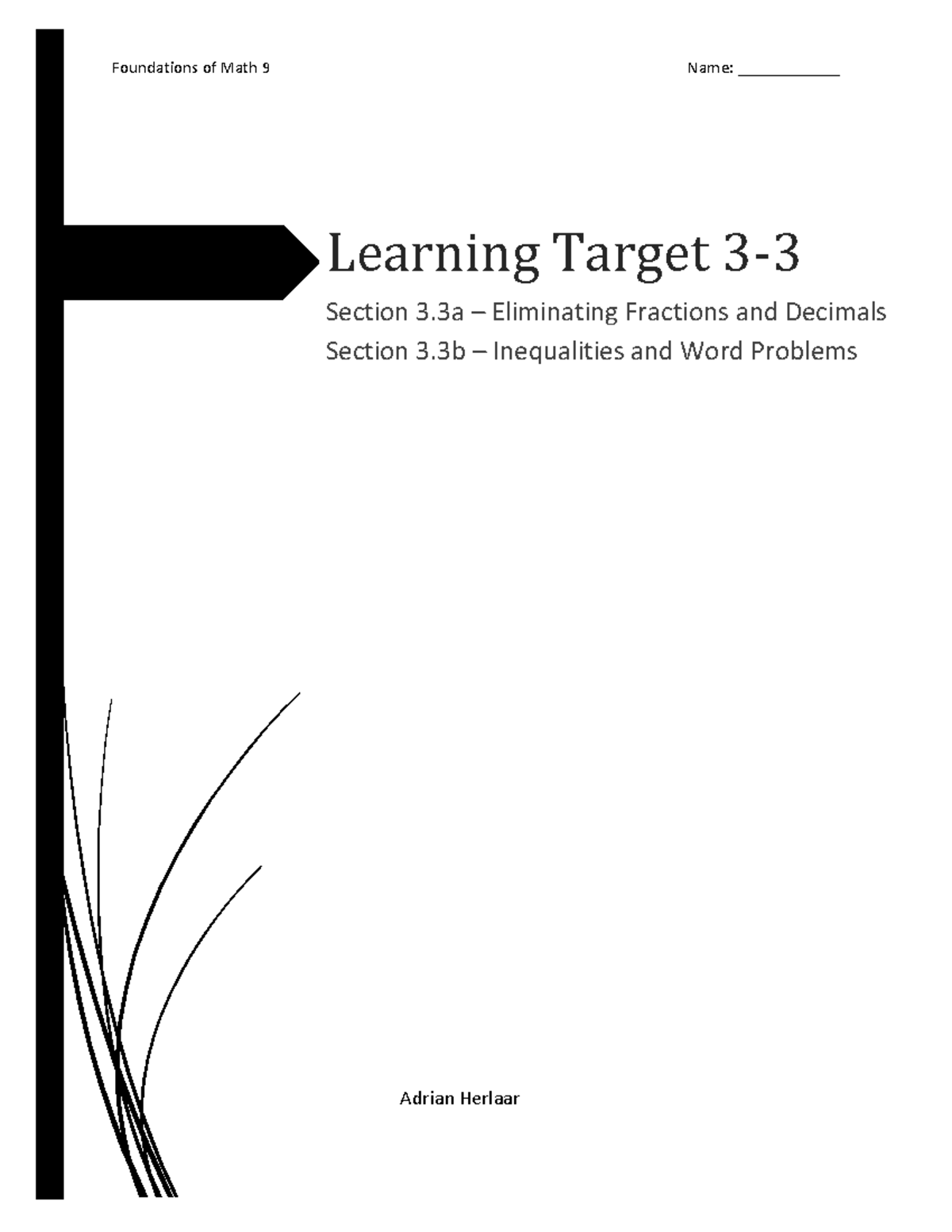 Foundations of Math 9 - Learning Target 3.3 Workbook: Fractions ...