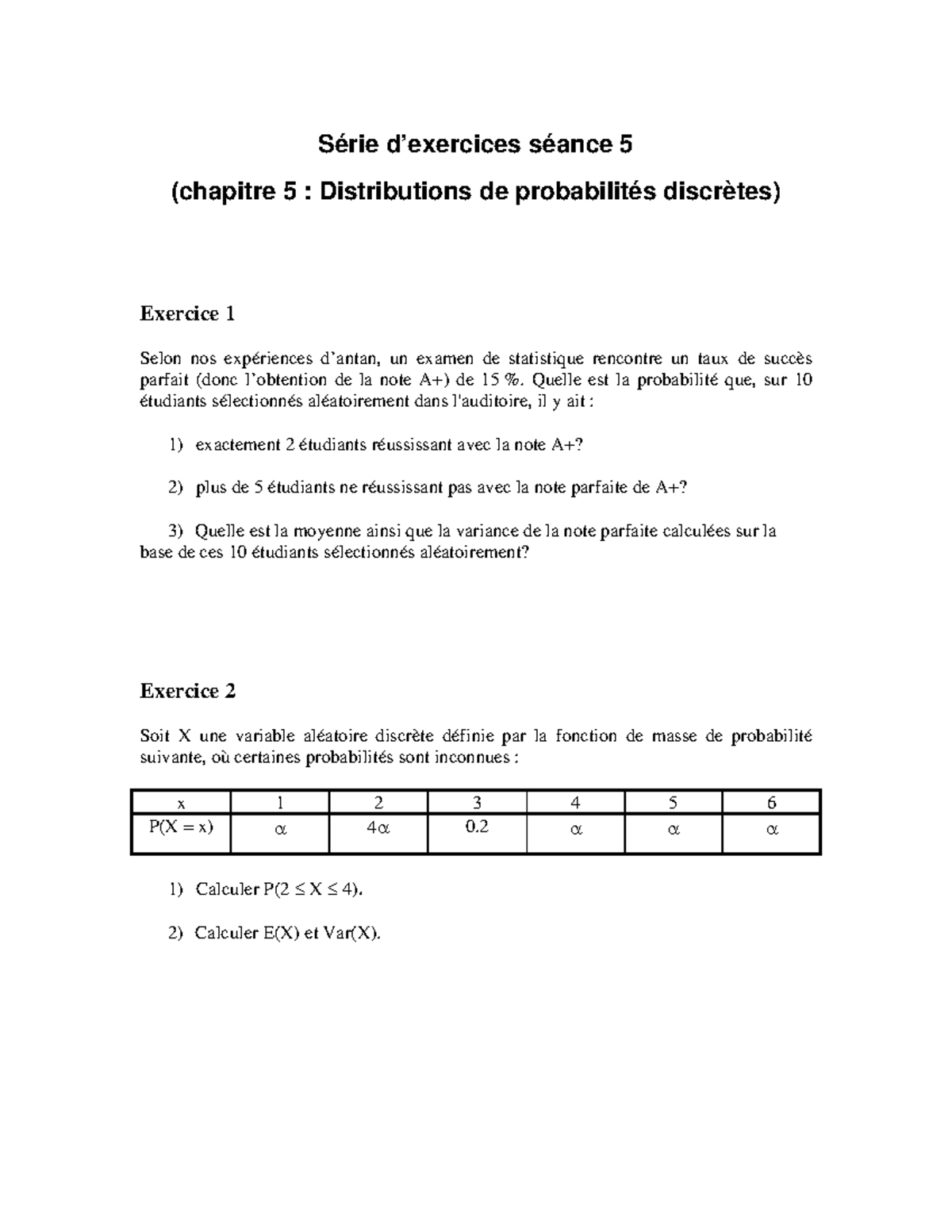 Ex - 05 - VAD - Exercices Sur variables aléatoires discrètes et ...