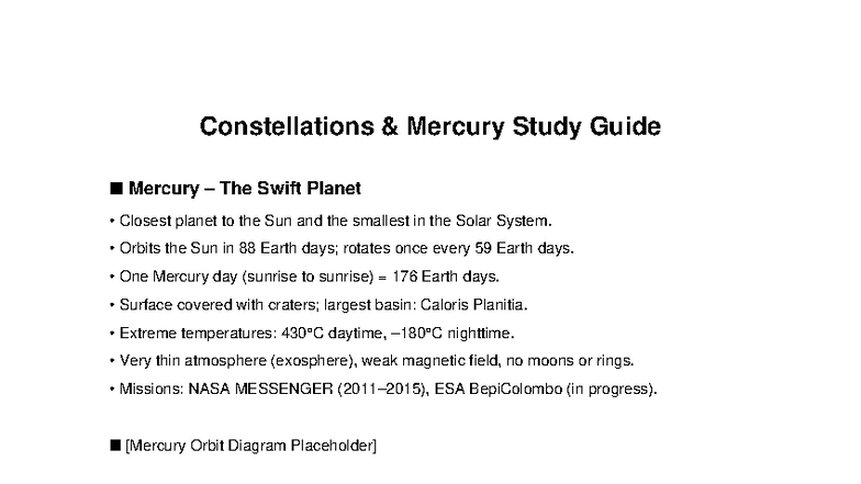 Constellations & Mercury Study Guide: The Swift Planet Overview - Studocu