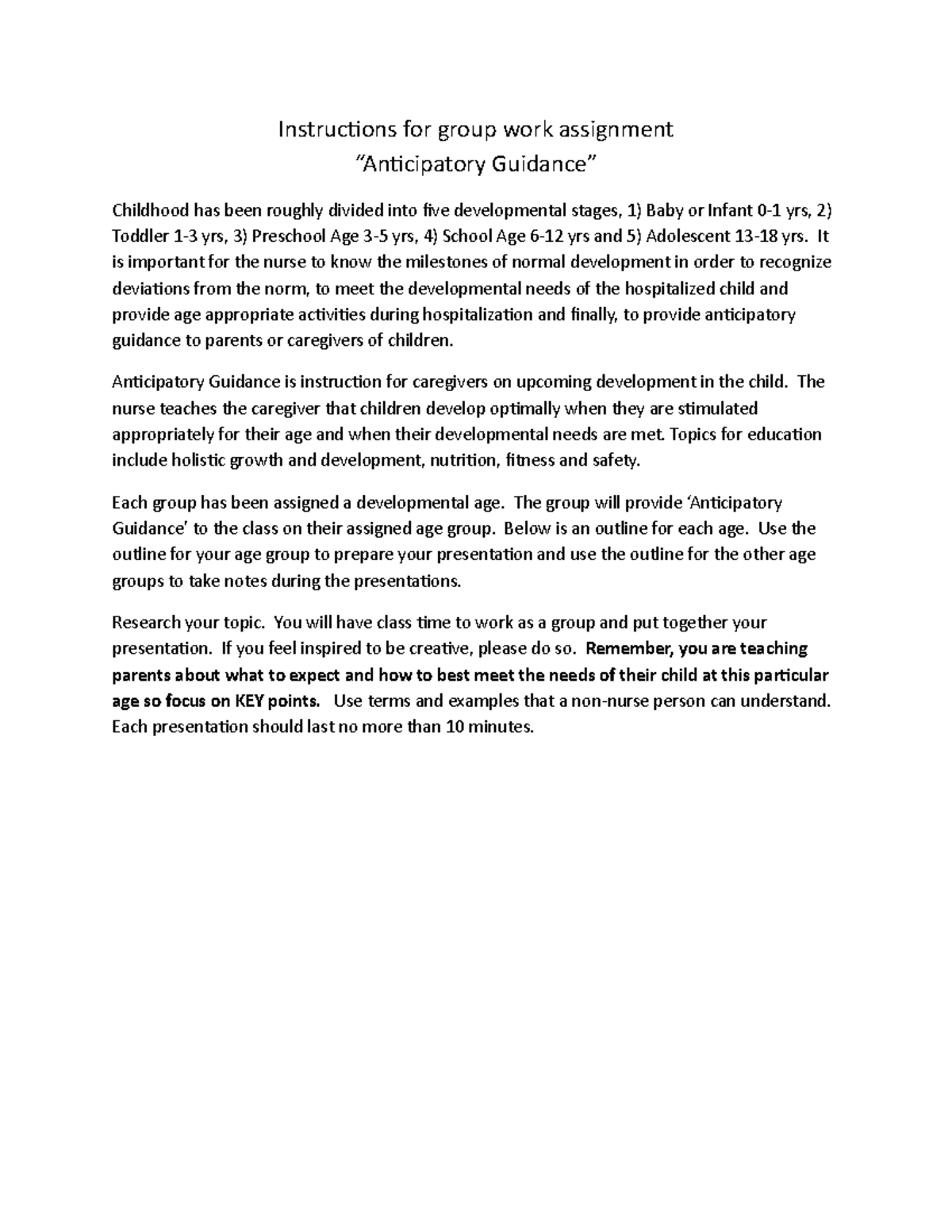 Instructions for Anticipatory Guidance FALL 16 - Instructions for group work assignment ...