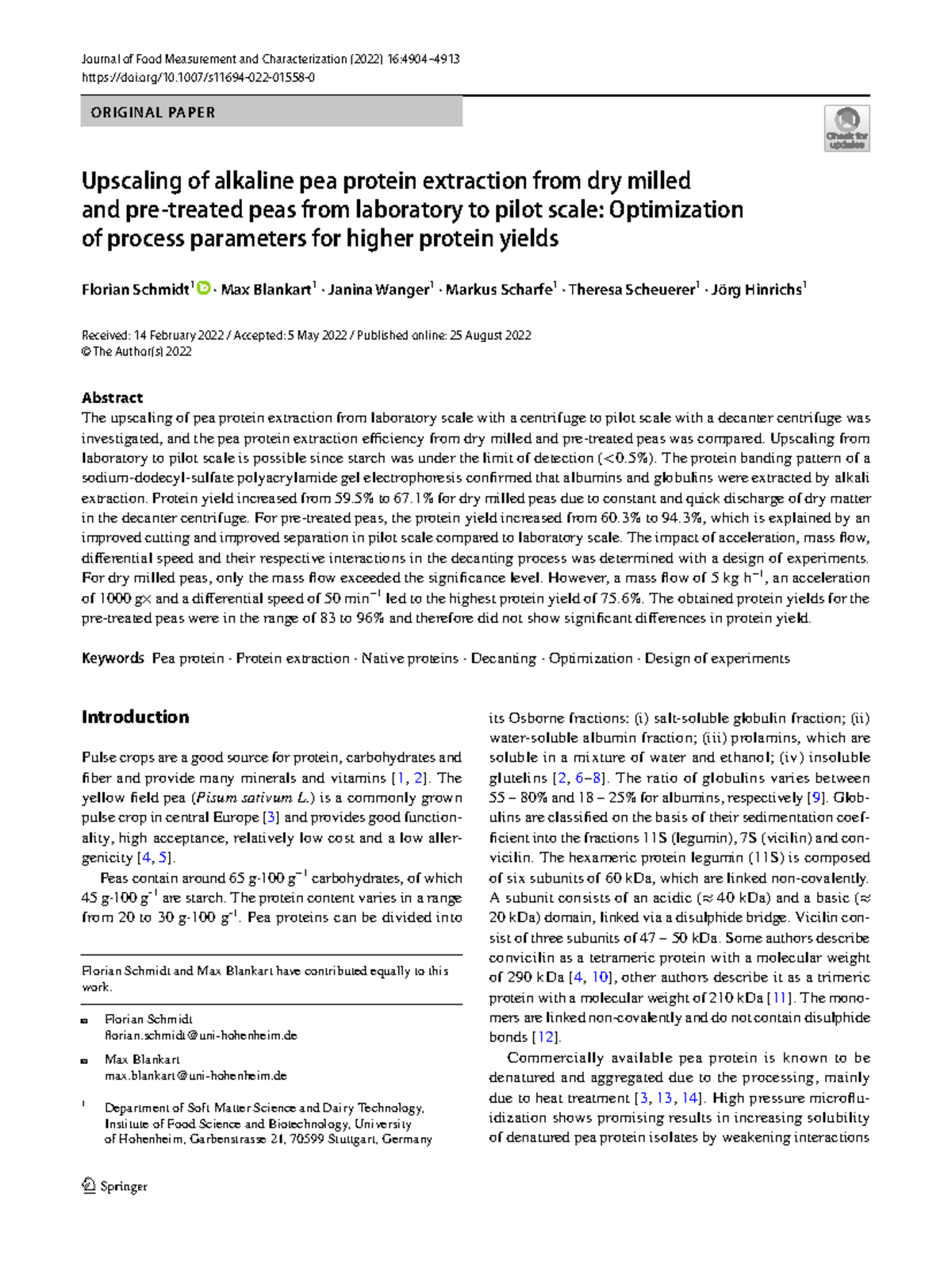 Optimizing Alkaline Pea Protein Extraction: Lab to Pilot Scale (2022 ...