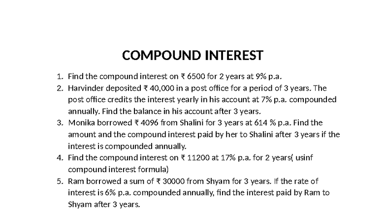 Compound Interest Practice Questions for Financial Calculations - Studocu