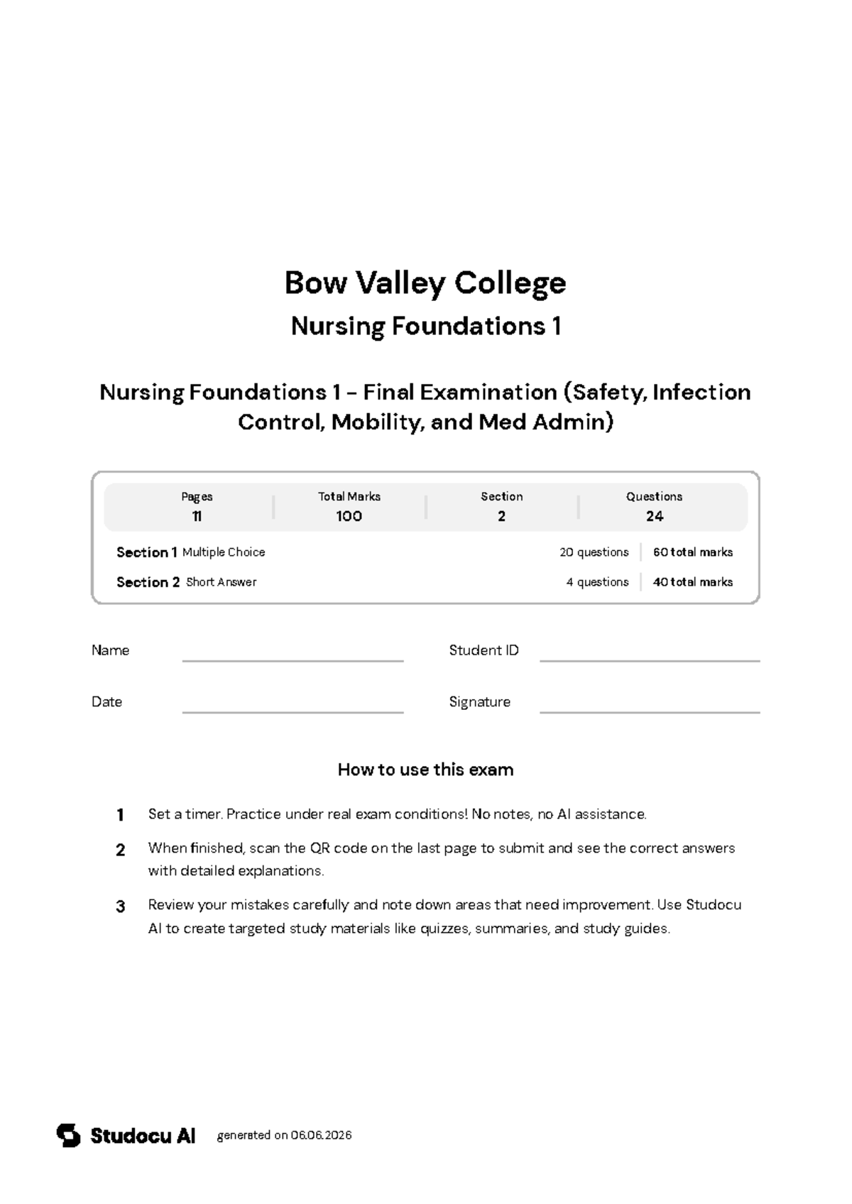 Nursing Foundations 1 - Final Exam on Safety and Med Admin - Studocu