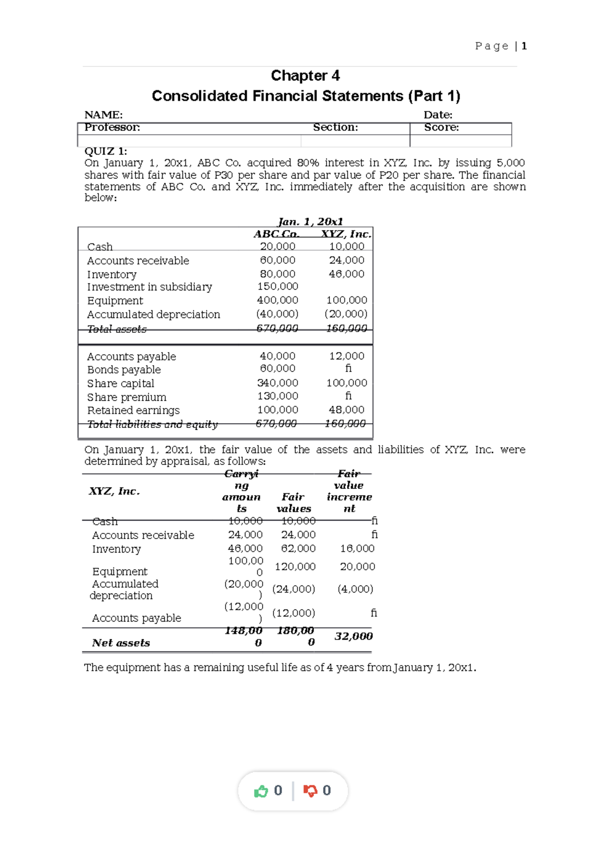 Quiz: Chapter 4 - Consolidated Financial Statements (Part 1) - Studocu