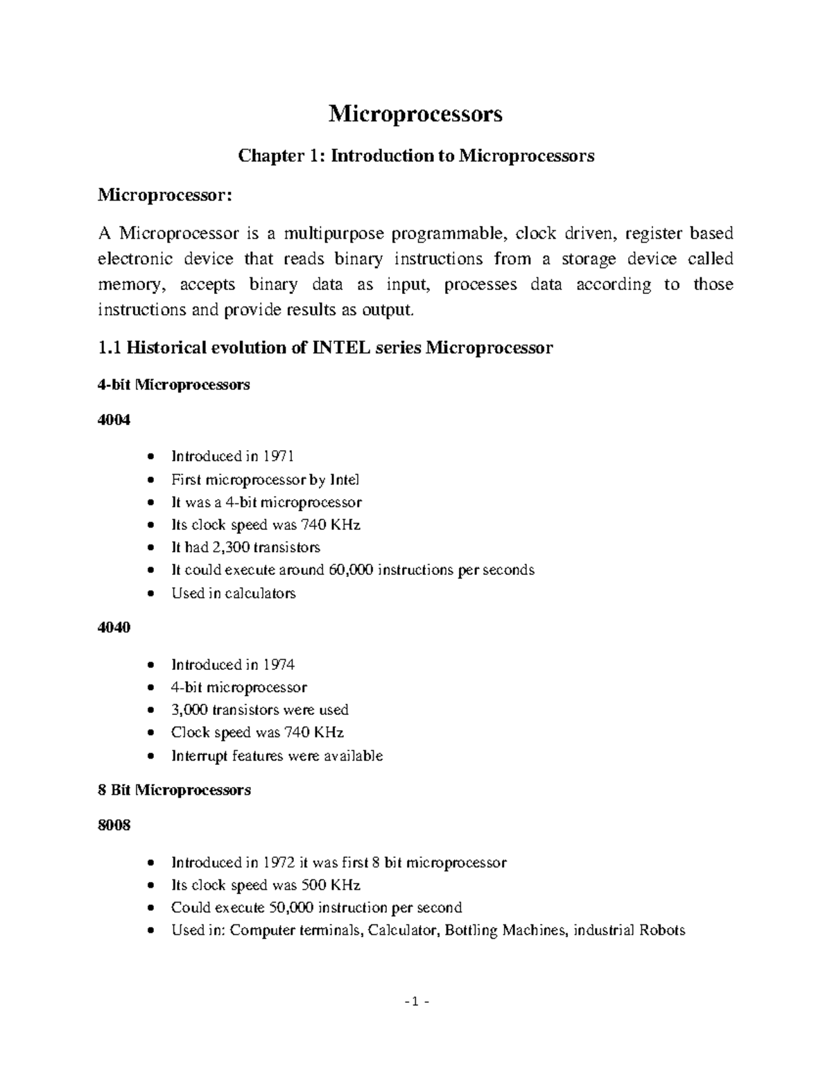 Microprocessors Chapter 1: Intro to Microprocessors (MP Unit-1) - Studocu