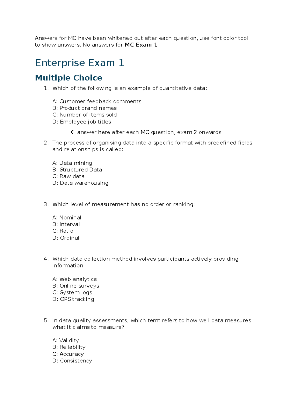 Data Science EC Exam Questions and Answers Compilation - Studocu