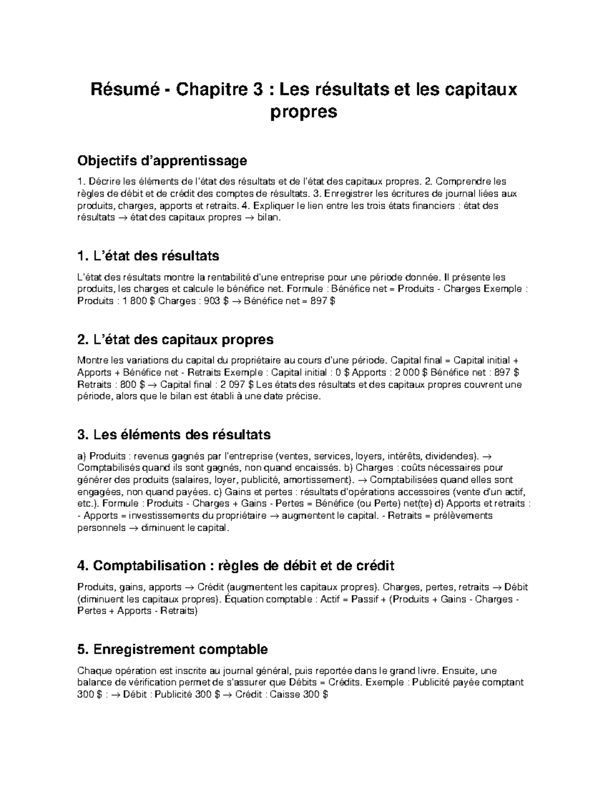 Résumé Chapitre 3 : Résultats et Capitaux Propres - Cours Semaine 2 ...