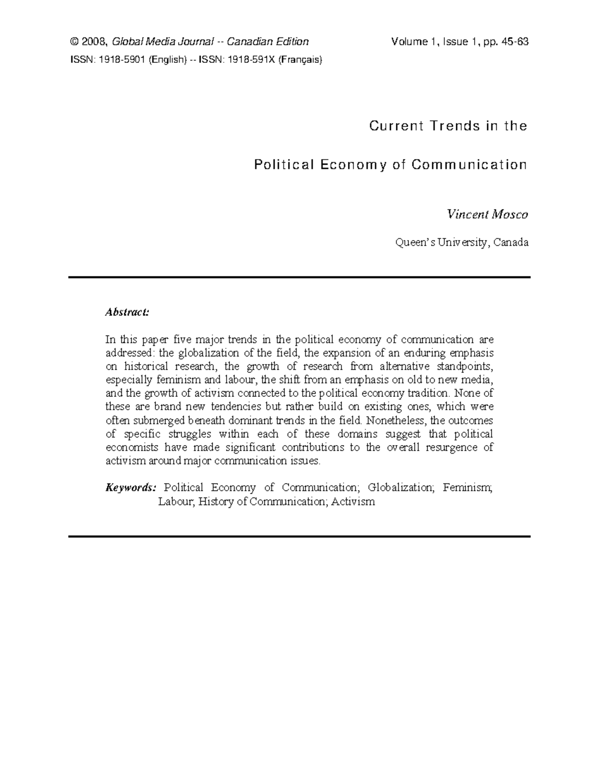 Current Trends in Political Economy of Communication - COMM 101 - Studocu