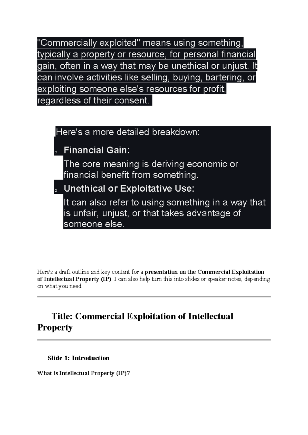 Commercial Exploitation of Intellectual Property (IP) Presentation ...