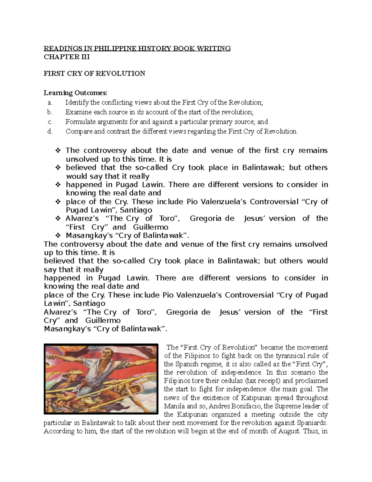 Exploring the First Cry of Revolution: PHI HIST 101 Chapter Insight ...