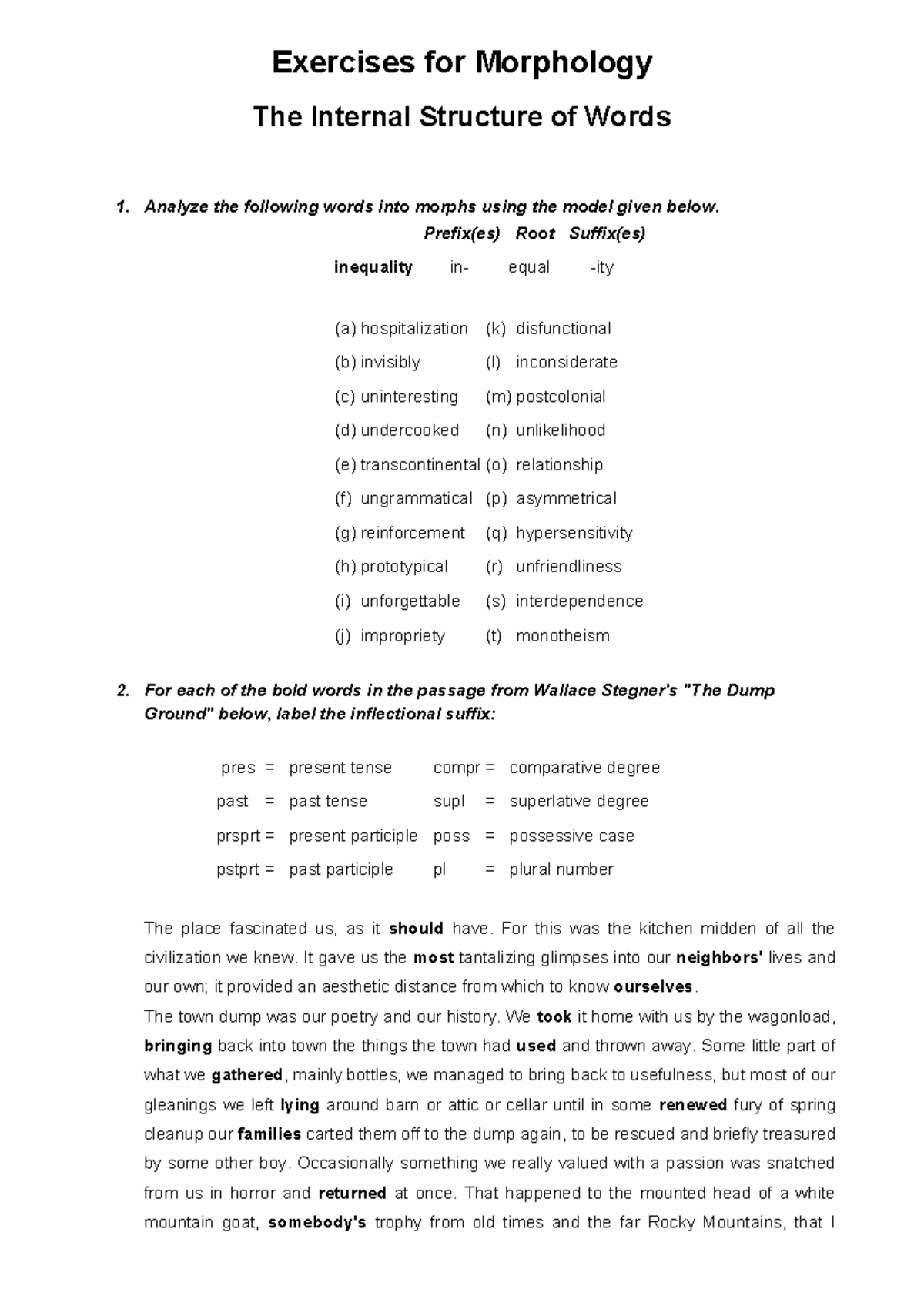 A06 Exercises on the Internal Structure of Words and Morphology - Studocu