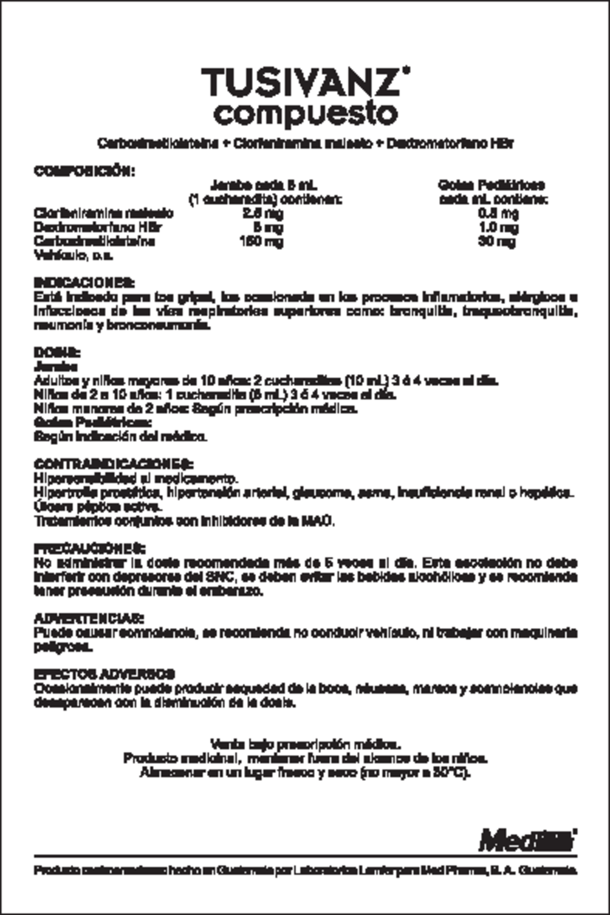 Tusivanz Compuesto y Jarabe: Indicación y Dosis Médica - Studocu