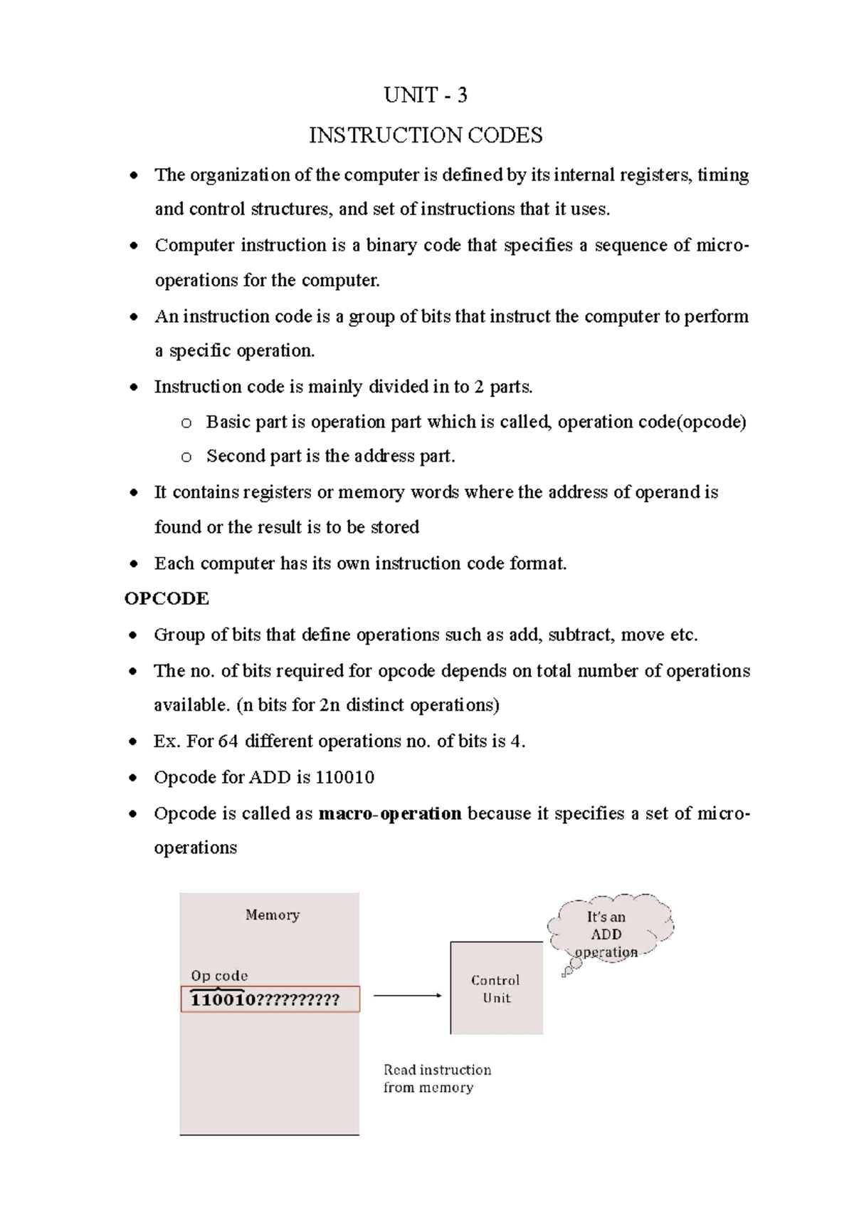 COA 3 - Computer Instruction Codes and Organization Overview - Studocu