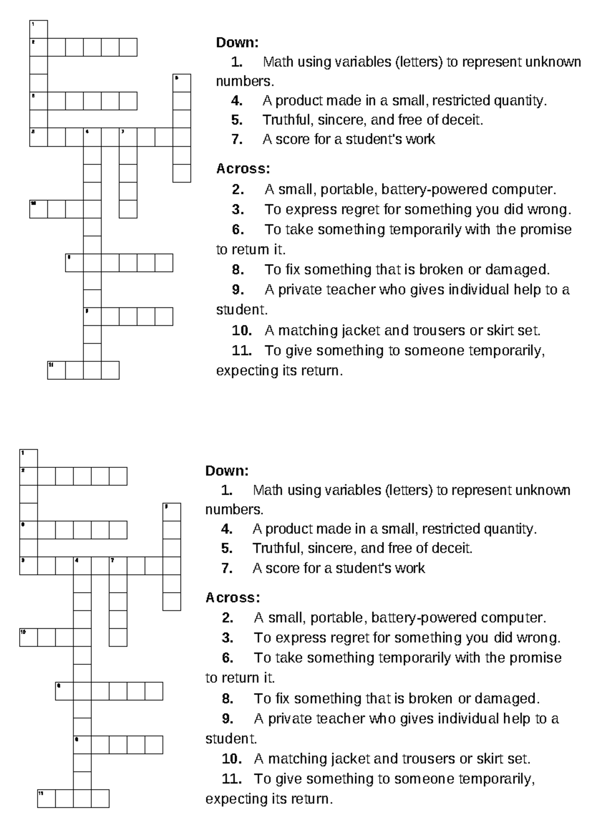 S4A Crossword Puzzle - Vocabulary Test - Studocu