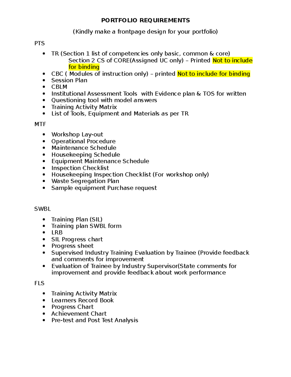 Portfolio Requirements for PTS TR (Section 1 Competencies) - Studocu