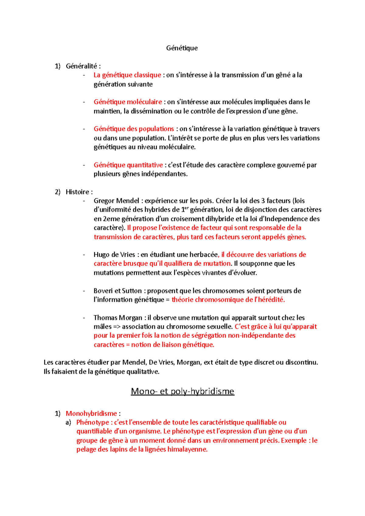 Cours de Génétique - Notes et Notions Fondamentales - Studocu