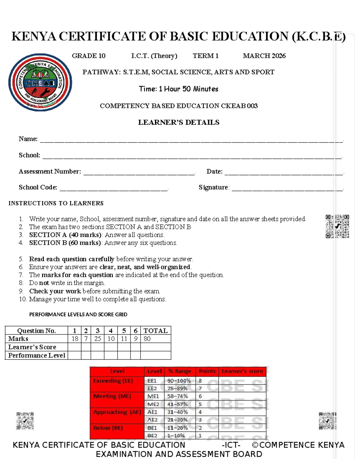 Grade 10 ICT (Theory) Term 1 Exam - K.C.B.E 2026 - Studocu