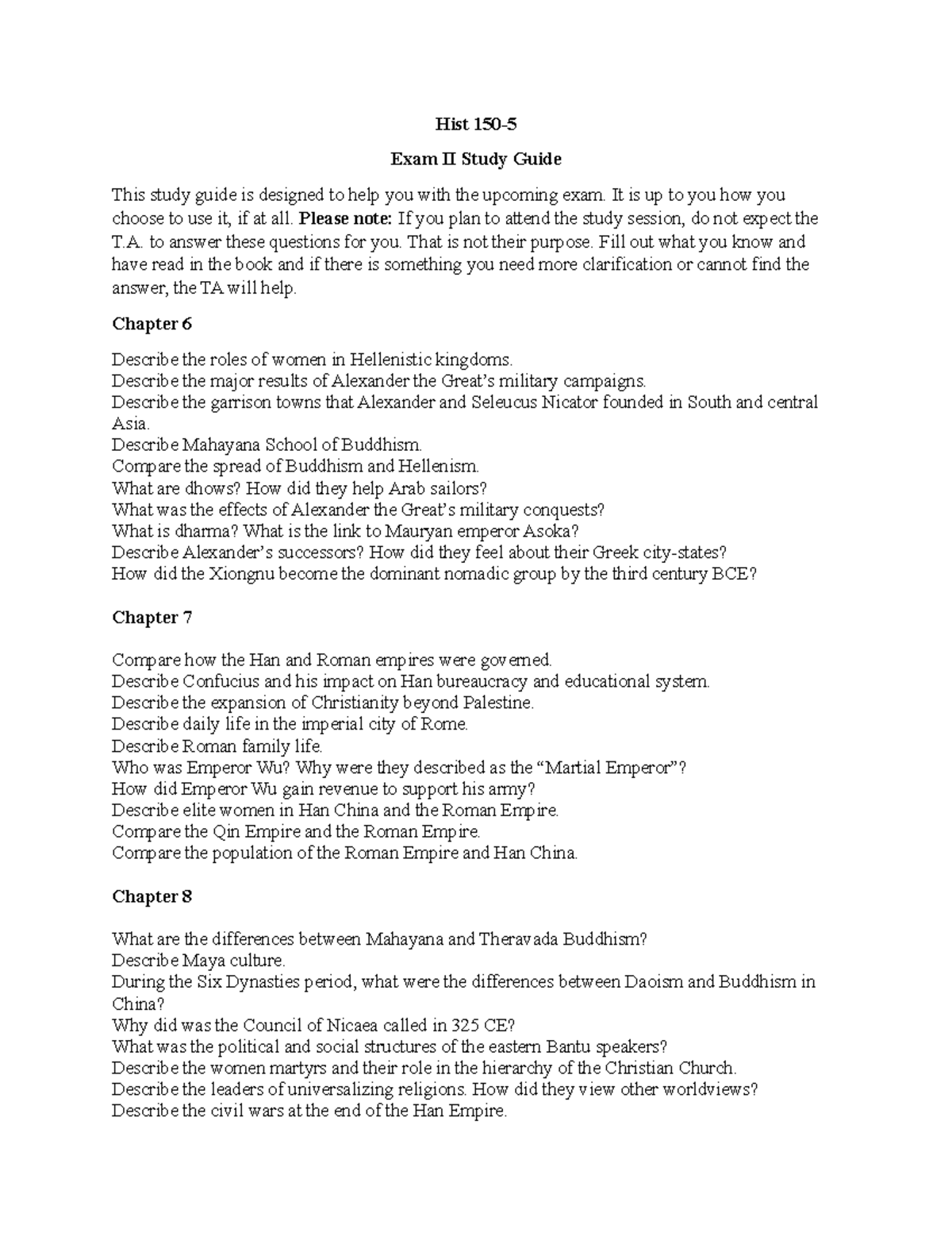 Hist 150-5 Exam II Study Guide: Key Topics & Questions - Studocu