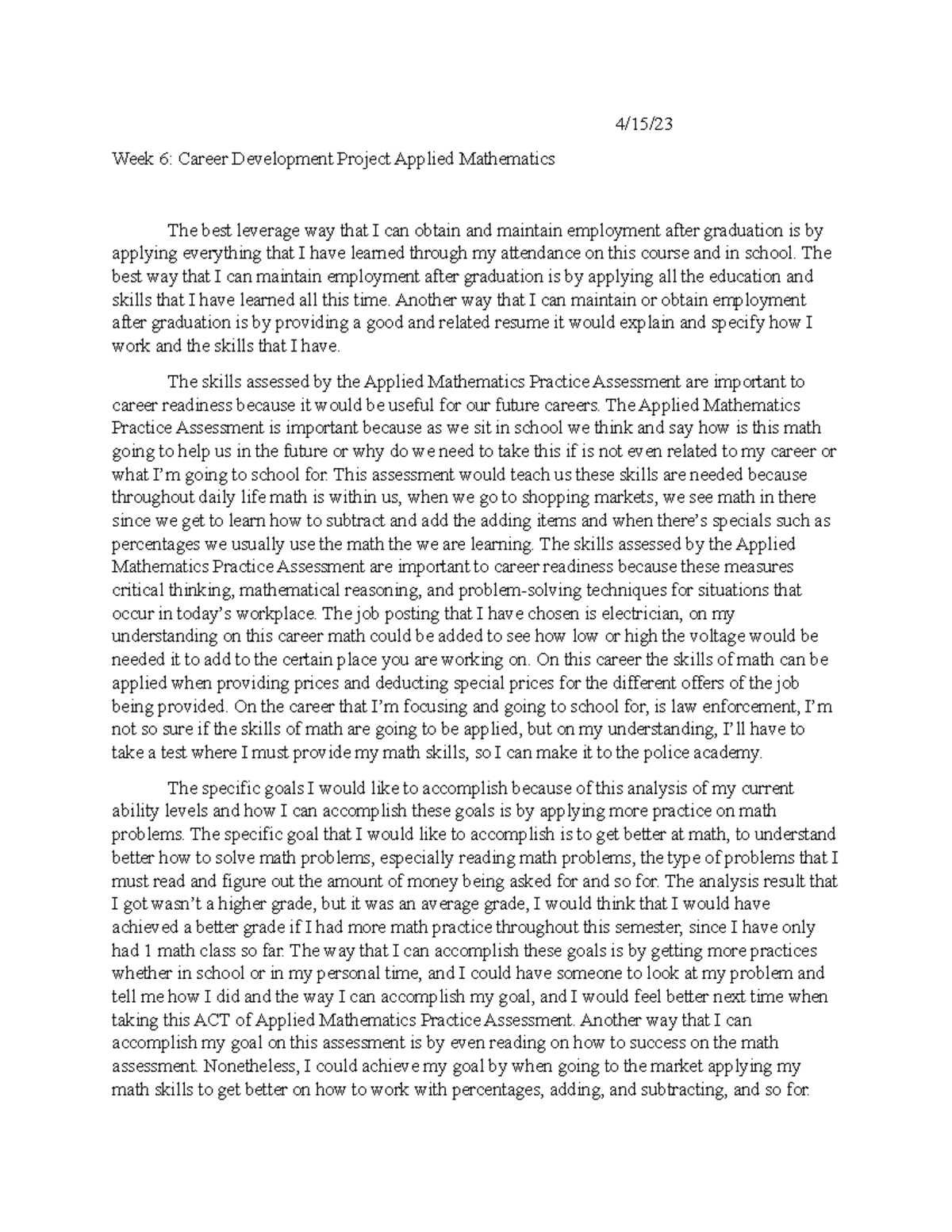 Week 6 Career Development Applied Mathematics - 4/15/ Week 6: Career ...