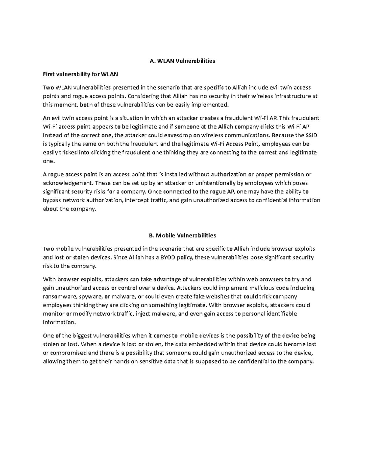 WLAN & Mobile Vulnerabilities Mitigation Strategies - Task 2 C844 - Studocu