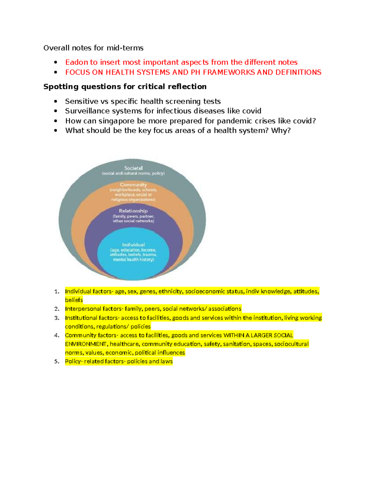 Midterm Study Notes: Health Systems & PH Frameworks Insights - Studocu