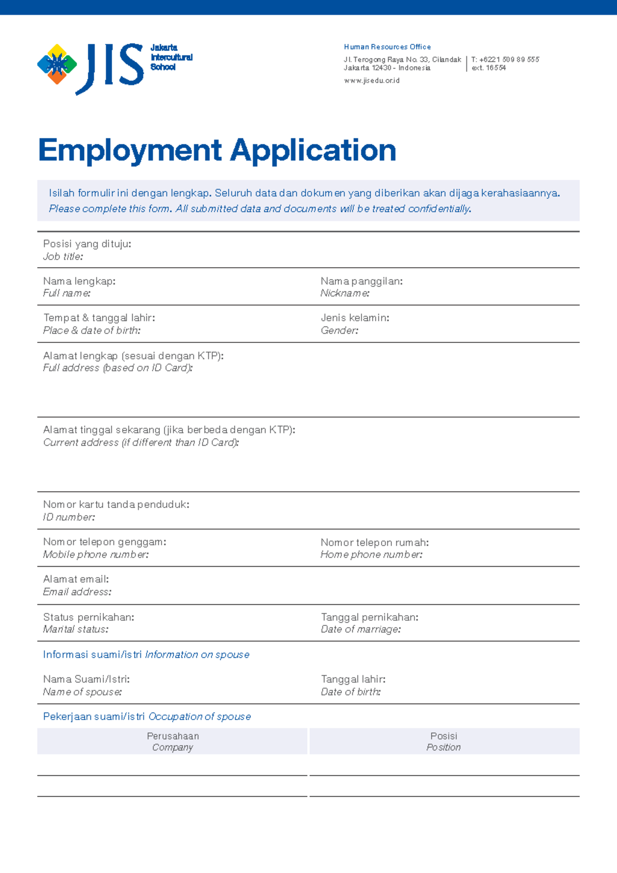 HR Employment Application Form 2023 - JIS - Studocu
