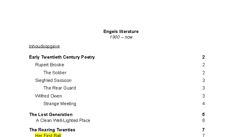 English Literature P3 W5: Early 20th Century Poetry & Themes - Studeersnel