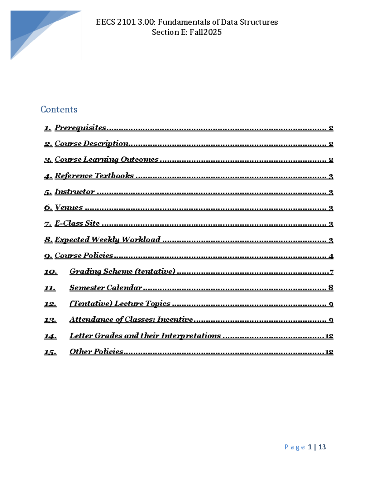 EECS 2101 3.00: Fall 2025 Syllabus for Data Structures Course - Studocu