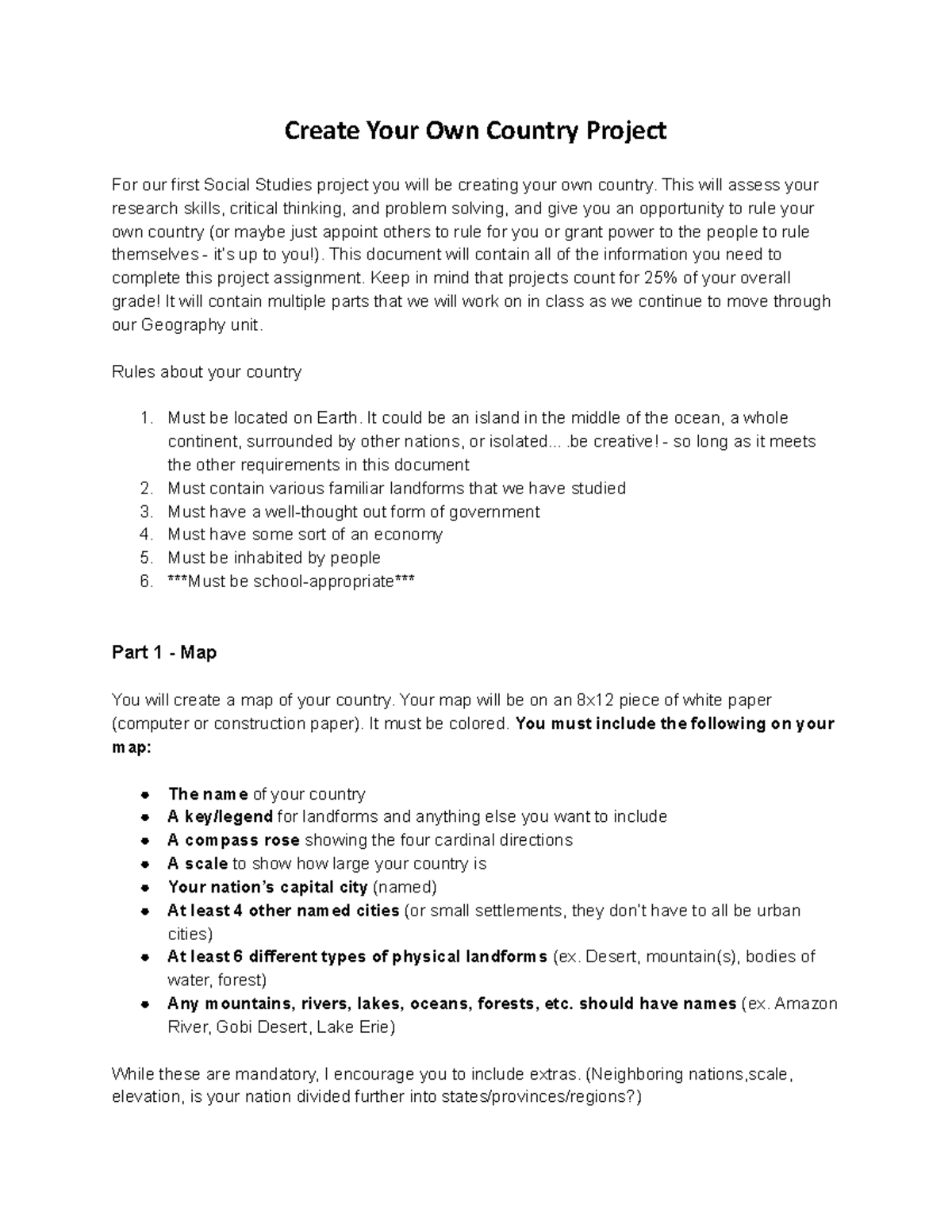 Create Your Own Country Project Guidelines for Social Studies - Studocu