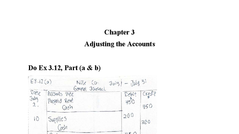 R11 Chapter 3 Adjusting Accounts & Exercises 3.12 (Parts a, b) - Studocu
