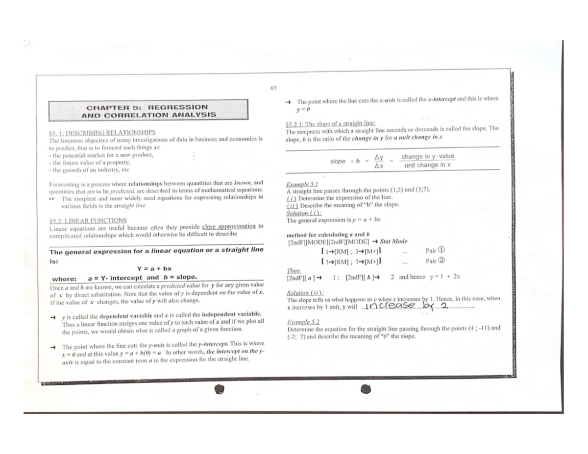 STATS 2 WORKBOOK: CHAPTER 5 - REGRESSION & CORRELATION ANALYSIS - Studocu