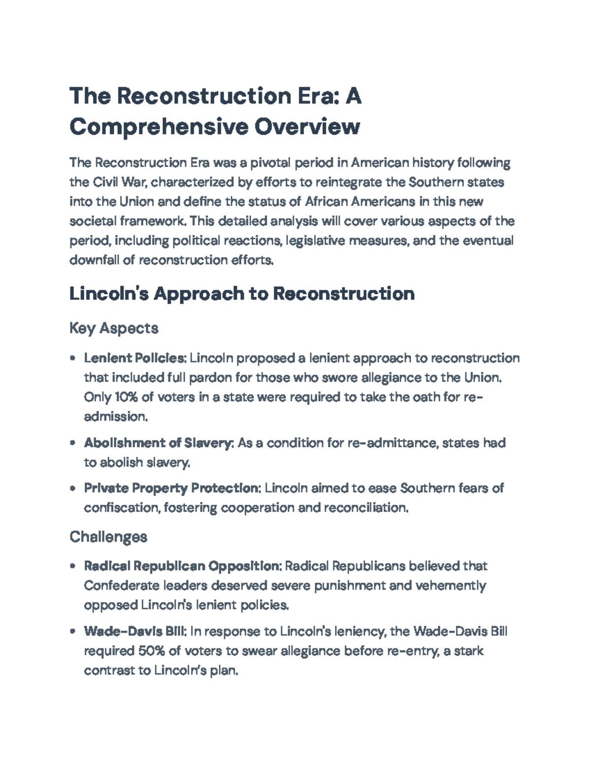 Reconstruction Era: Key Policies, Challenges, and Outcomes in US ...