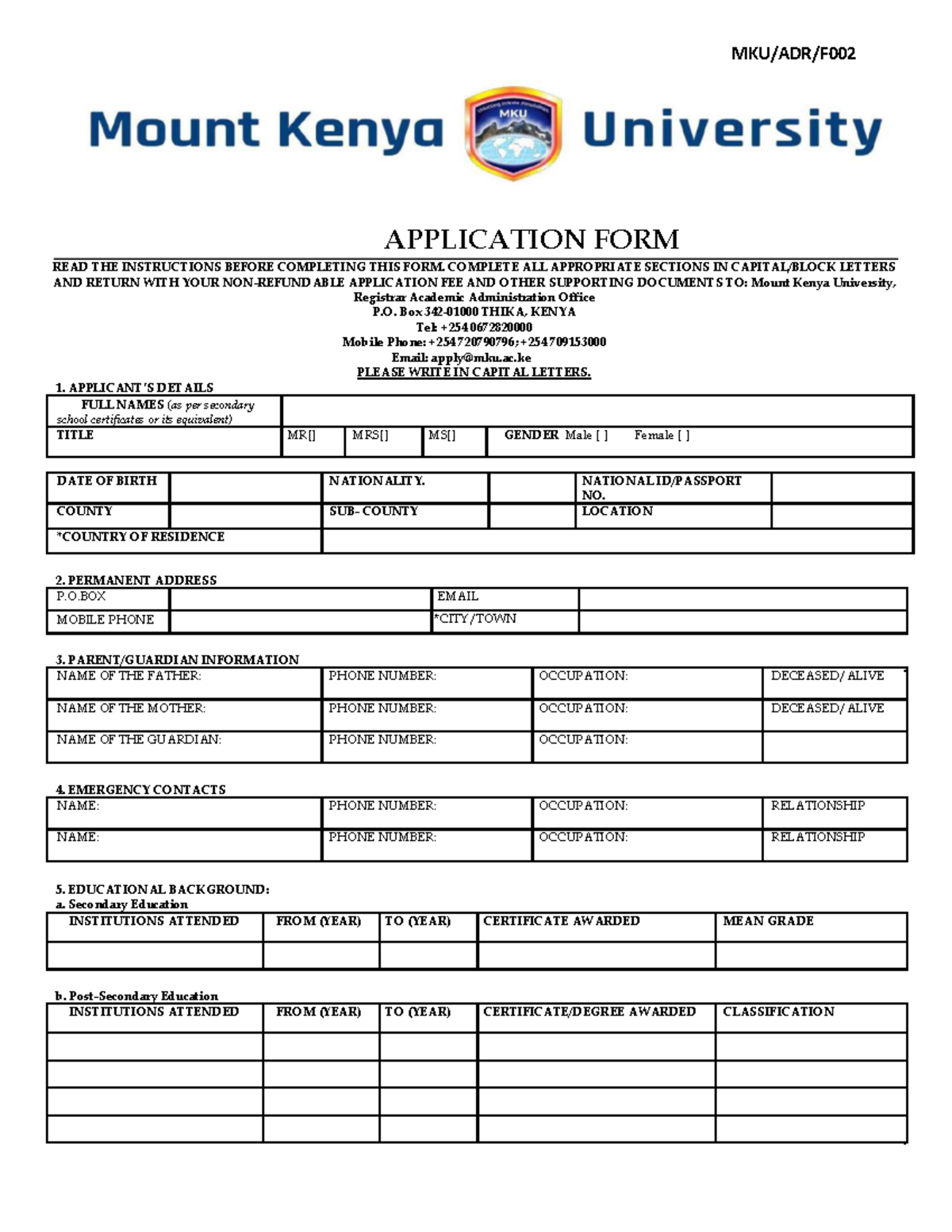 MKU Application Form Instructions and Submission Guidelines - Studocu