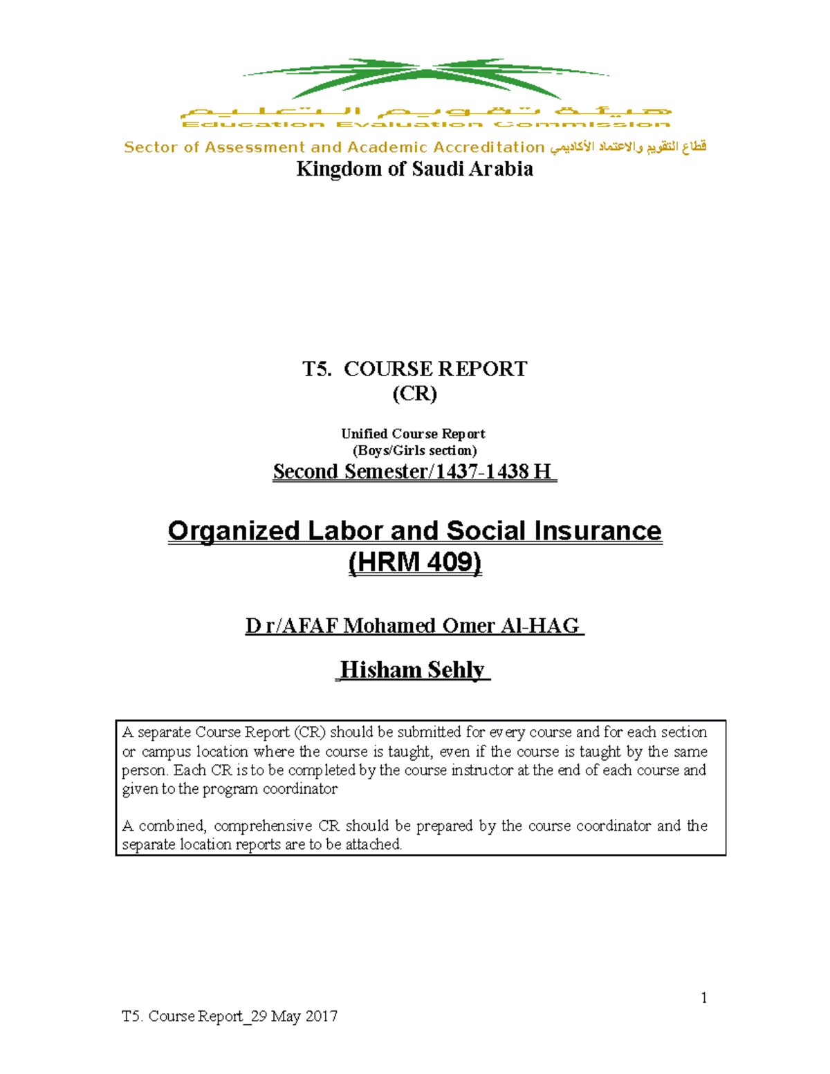 تقرير الدورة الموحدة للعمل والتأمين الاجتماعي (HRM 409) 1437-1438 - Studocu
