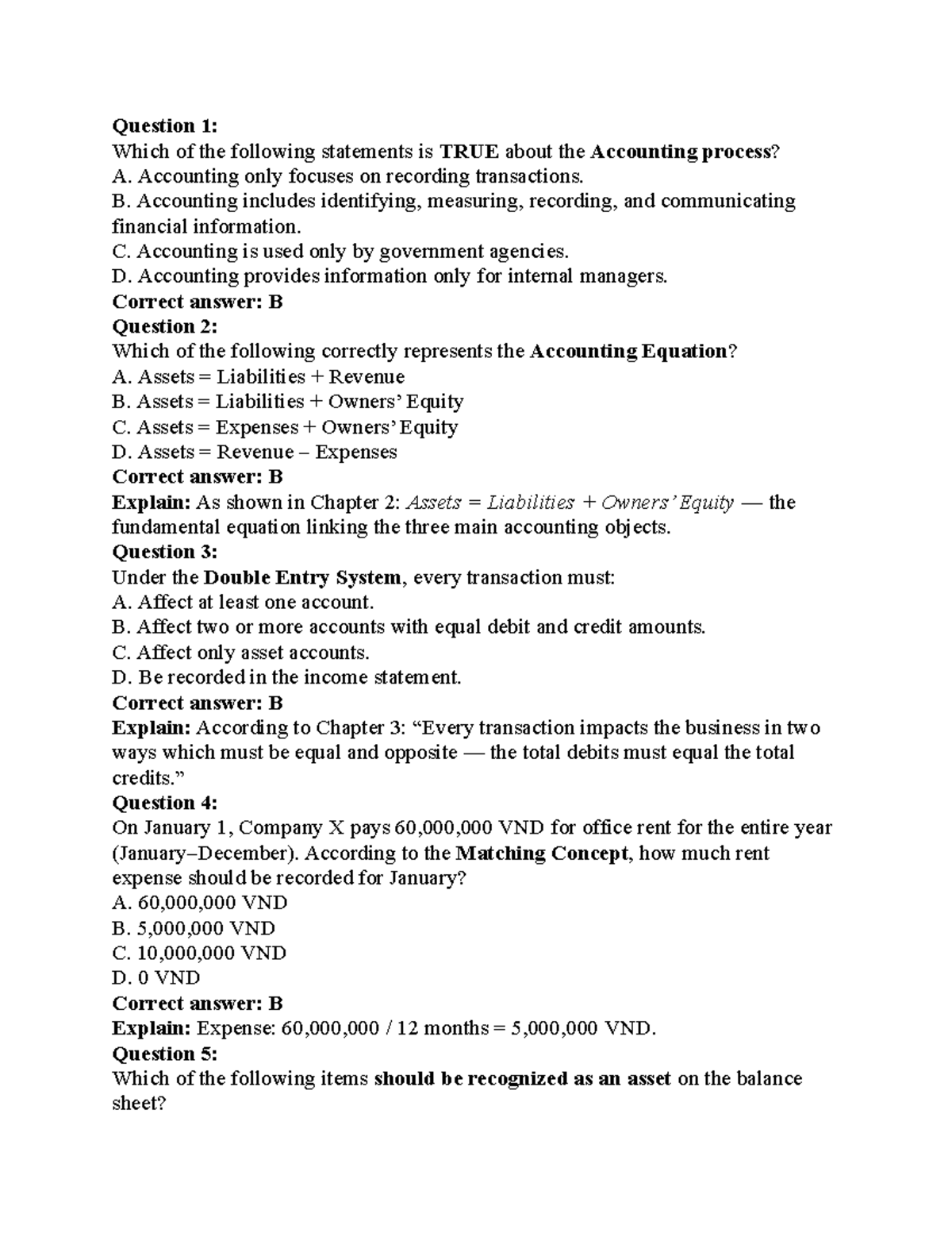 Câu hỏi NLKT: Kiến thức Kế toán Cơ bản và Quy tắc Kế toán - Studocu