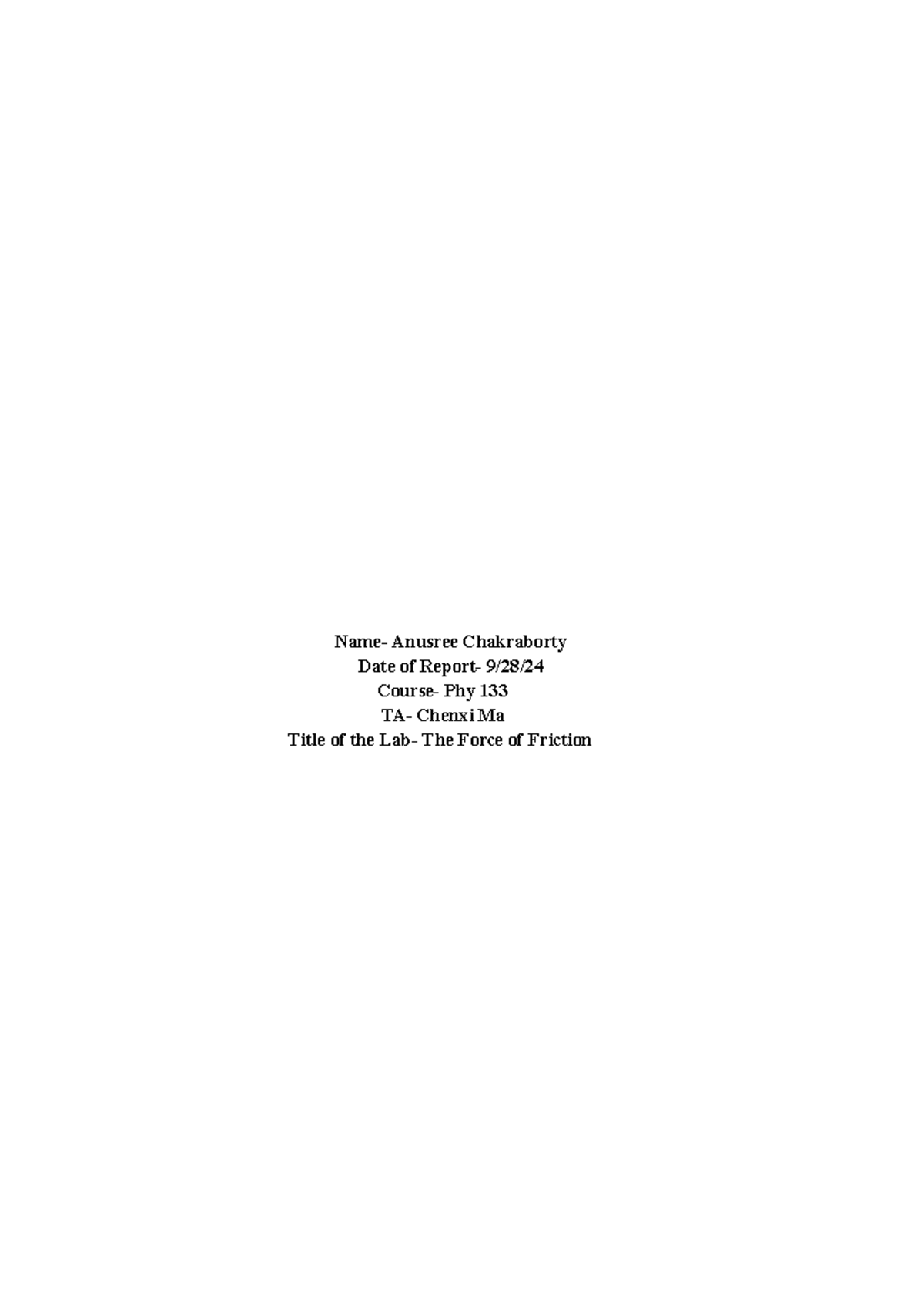 Phy 133 Lab 3: Investigating the Force of Friction and Mass ...