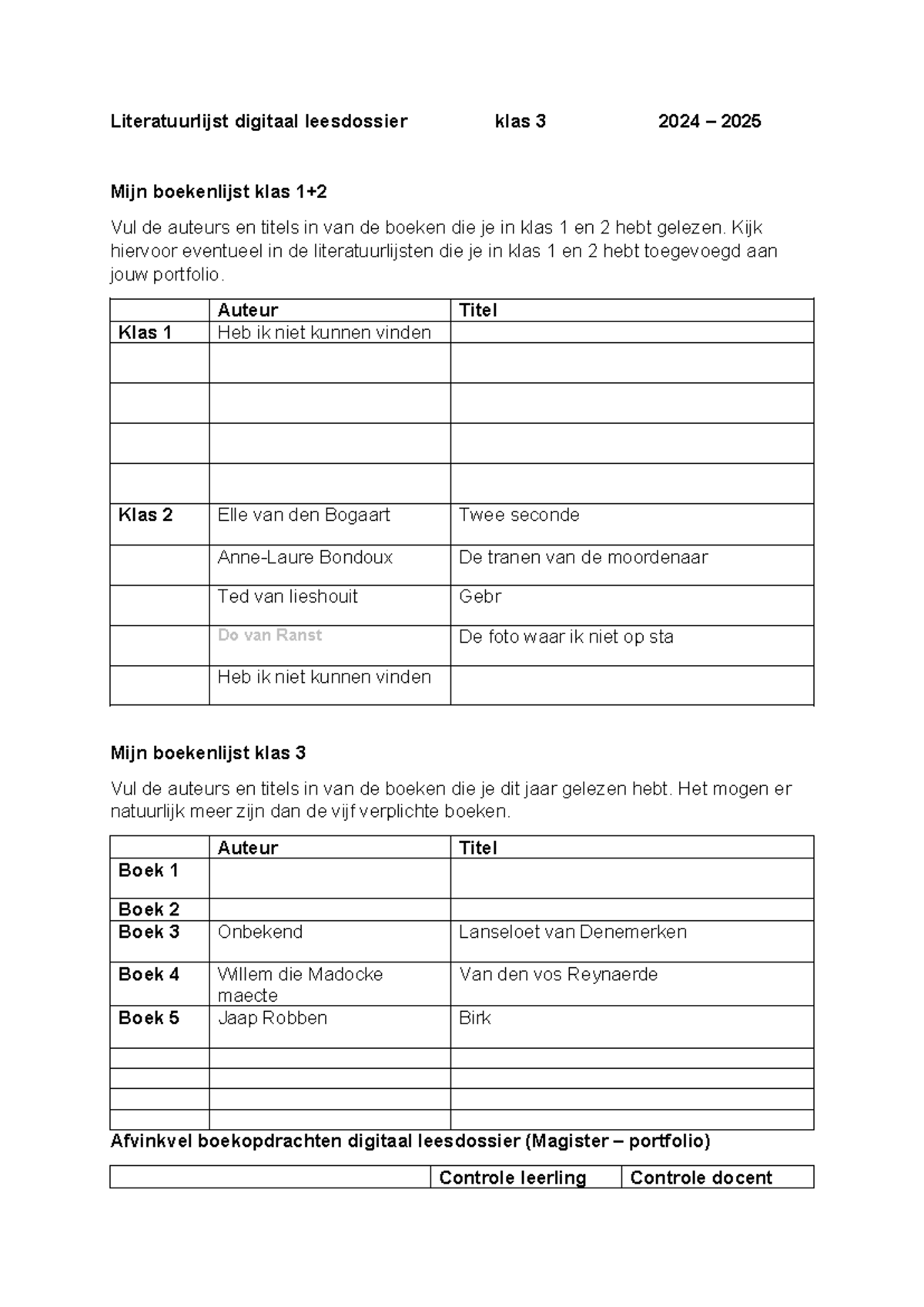 Literatuurlijst 3C - Digitaal Leesdossier 2024-2025 - Studeersnel