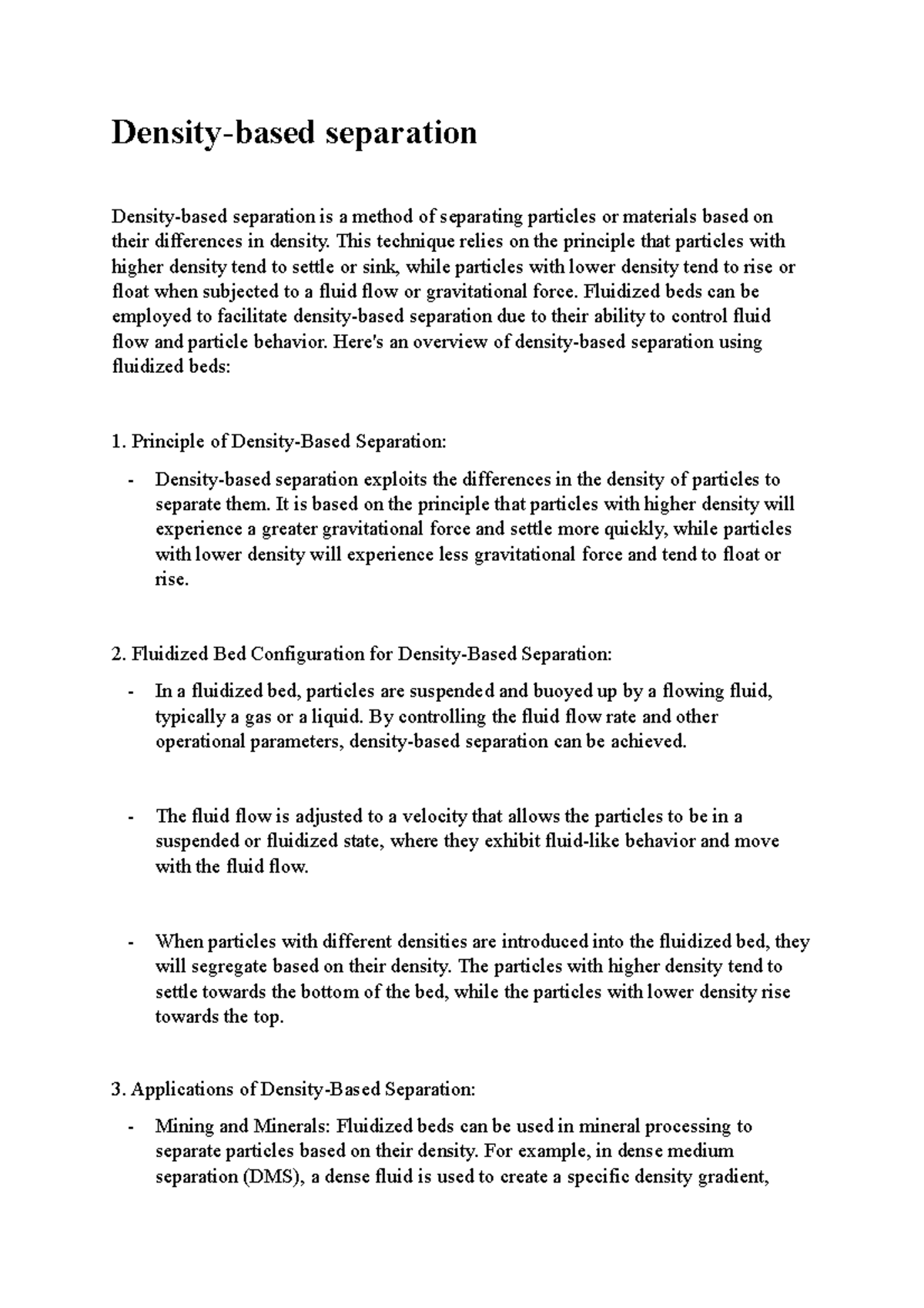 A fluid - Density-based separation - Density-based separation Density ...